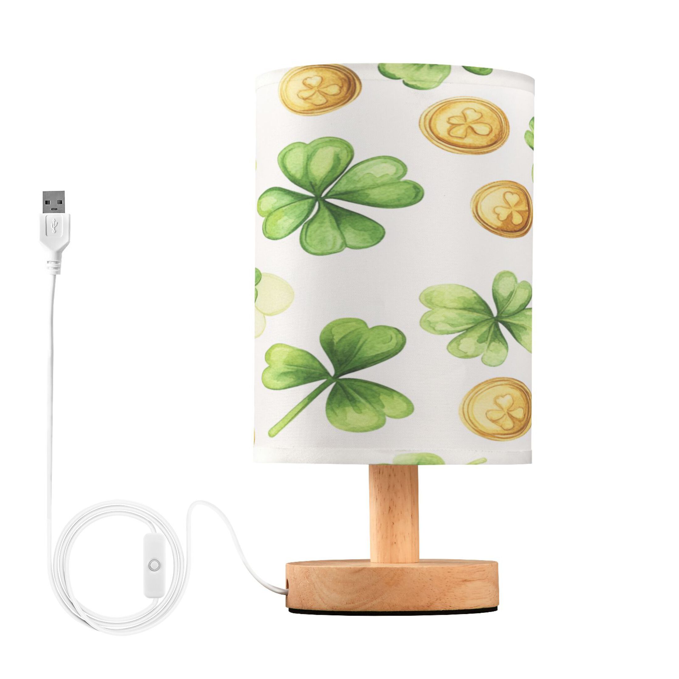 WOBOGO St Patricks Shamrock and Gold Coin Patterns Bedroom Table Lamp ...