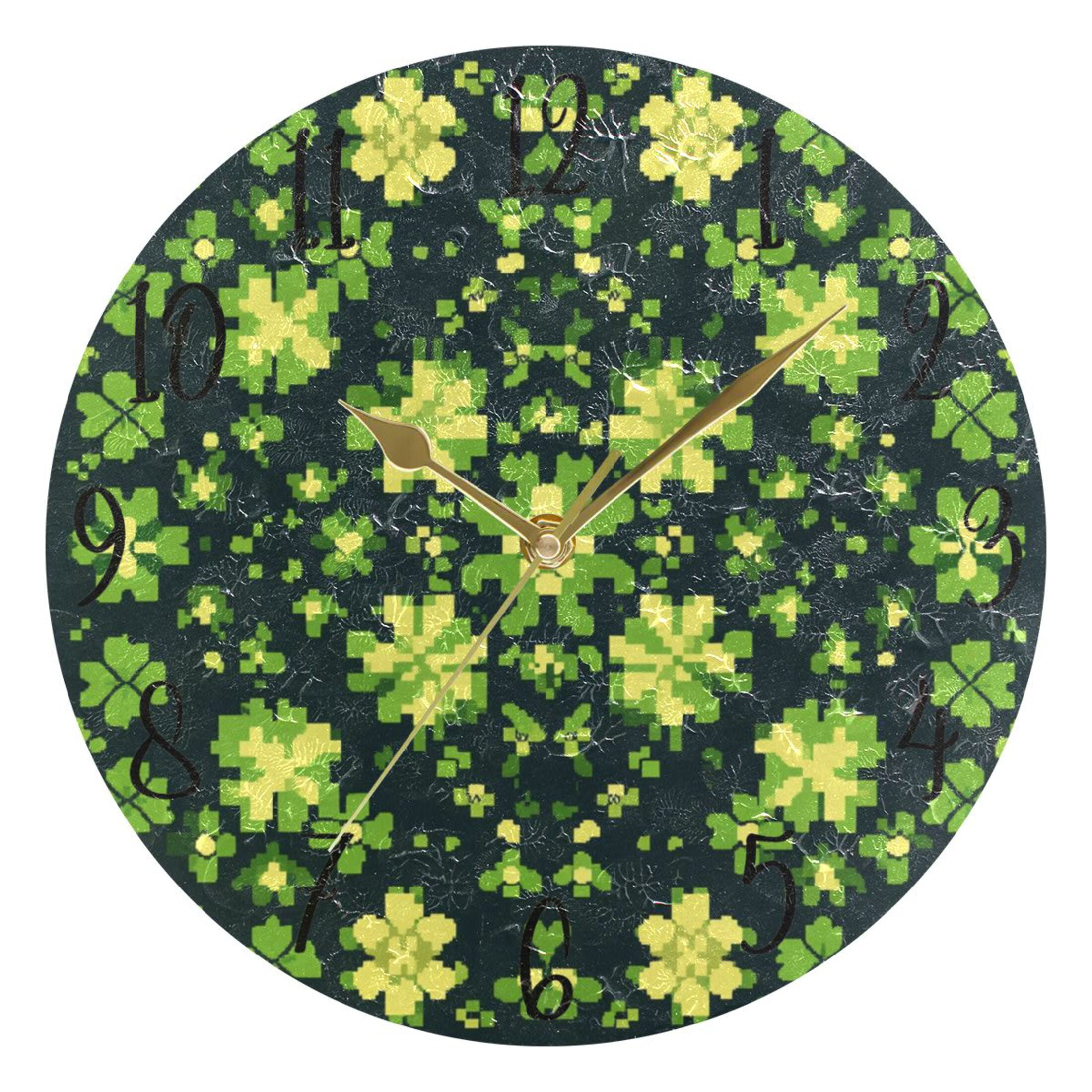 WOBOGO St Patricks Vintage Clover Wall Clock 10in Silent Mechanism ...