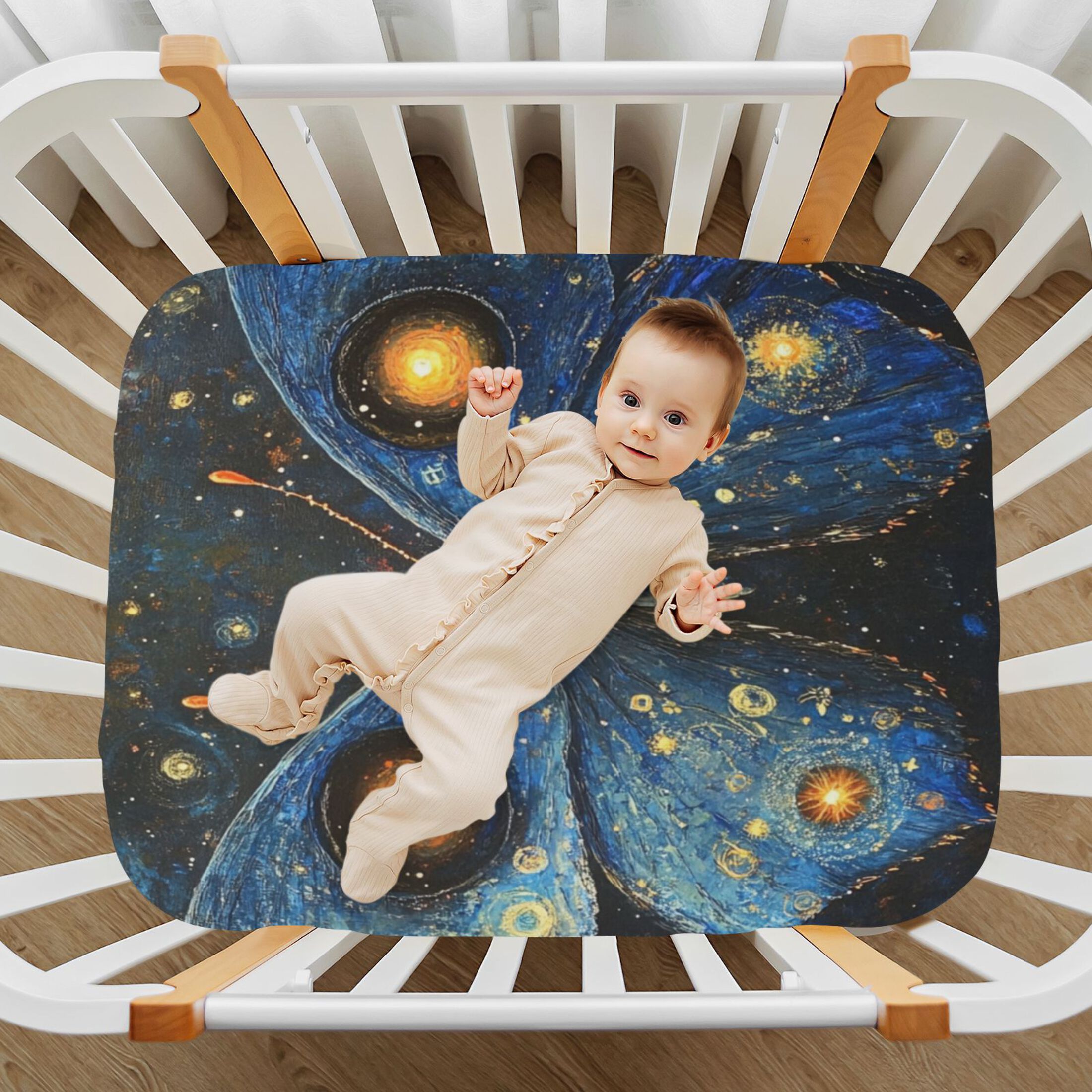 WOBOGO Star Blue Butterfly Baby Crib Sheets Super Soft Microfiber Playard Sheet Fitted Design ...