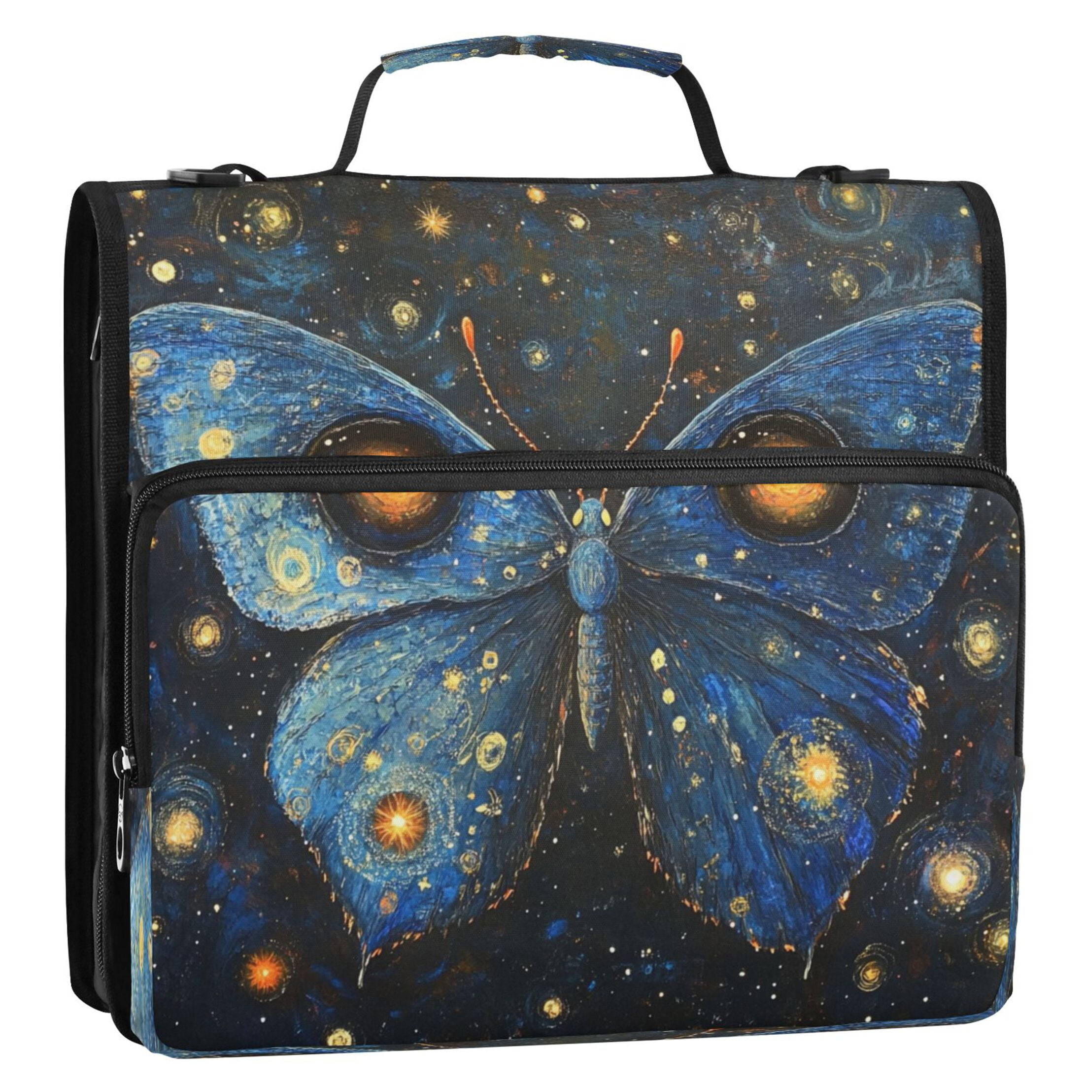 WOBOGO Star Blue Butterfly Ring Binder Bag 1.5in Folder Organizer with ...