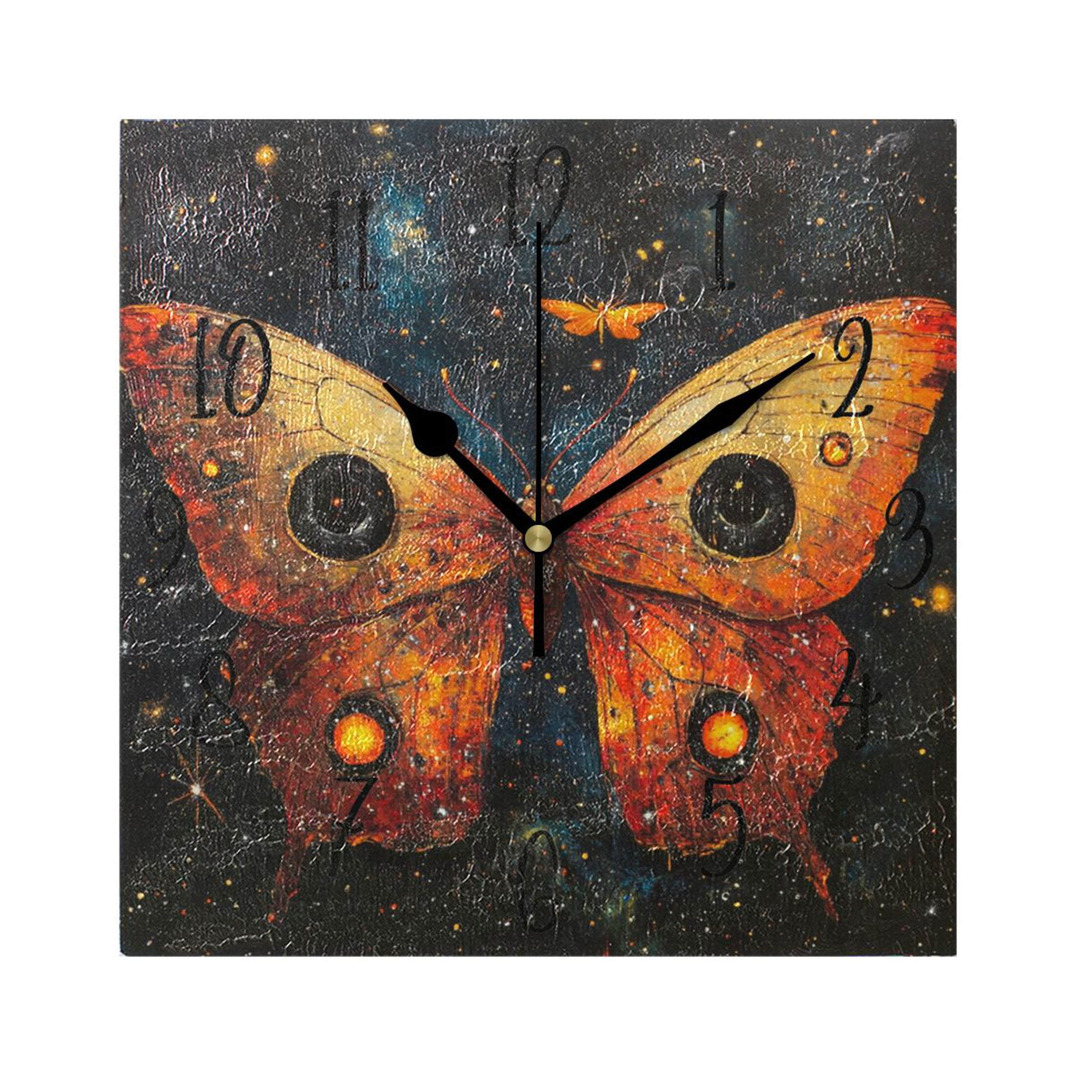 WOBOGO Star Red Butterfly Wall Clock 7.78 Inch Battery Operated Silent ...