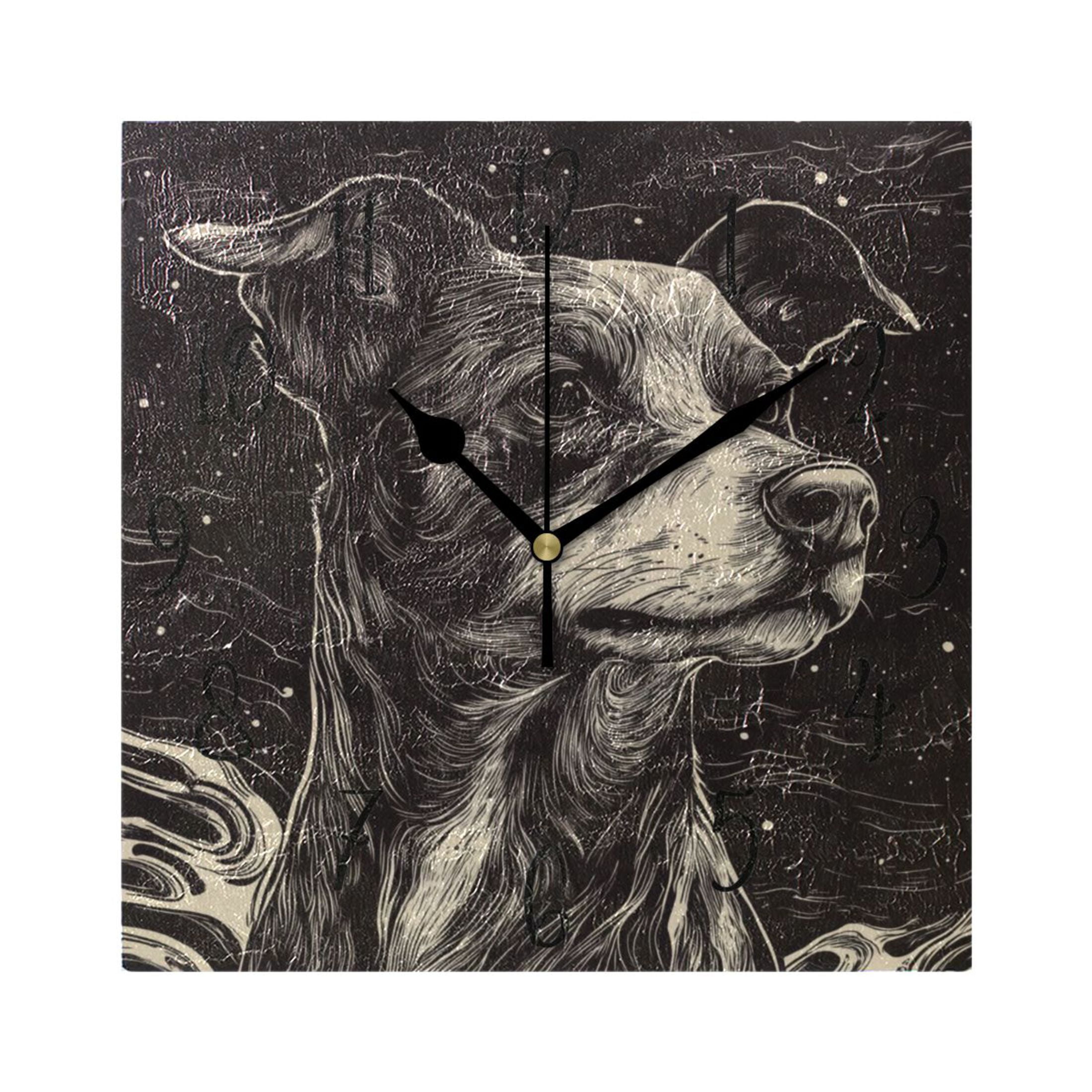 WOBOGO Starlight Dog Pattern Wall Clock 7.78 Inch Battery Operated Silent Unit Square Rustic ...