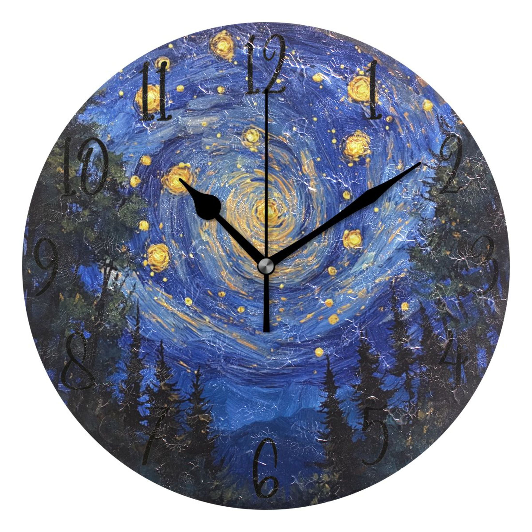 WOBOGO Starry Night Sky with Fireflies Wall Clock 10in Silent Mechanism ...