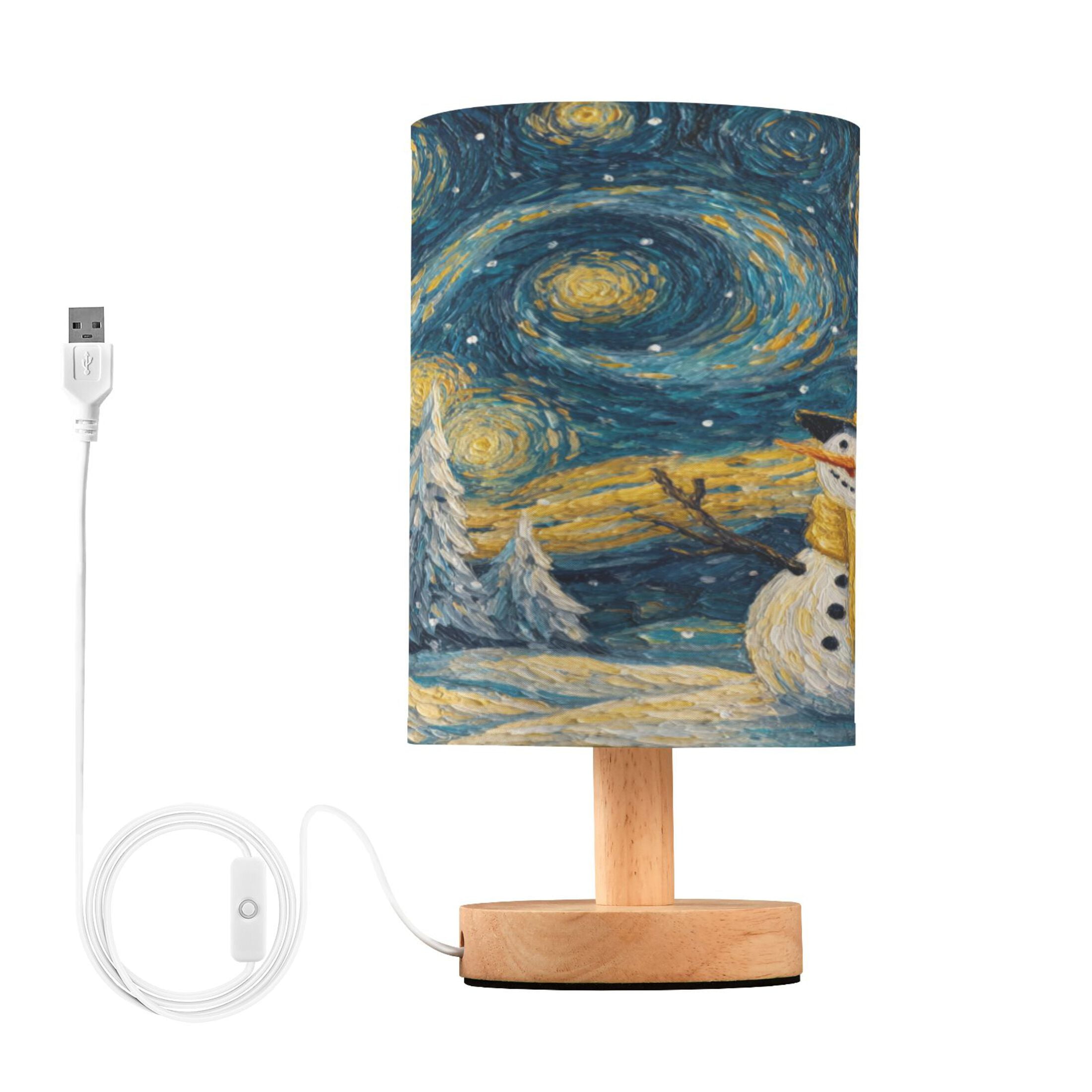 WOBOGO Starry Night Snowman Bedroom Table Lamp USB Power Connector ...