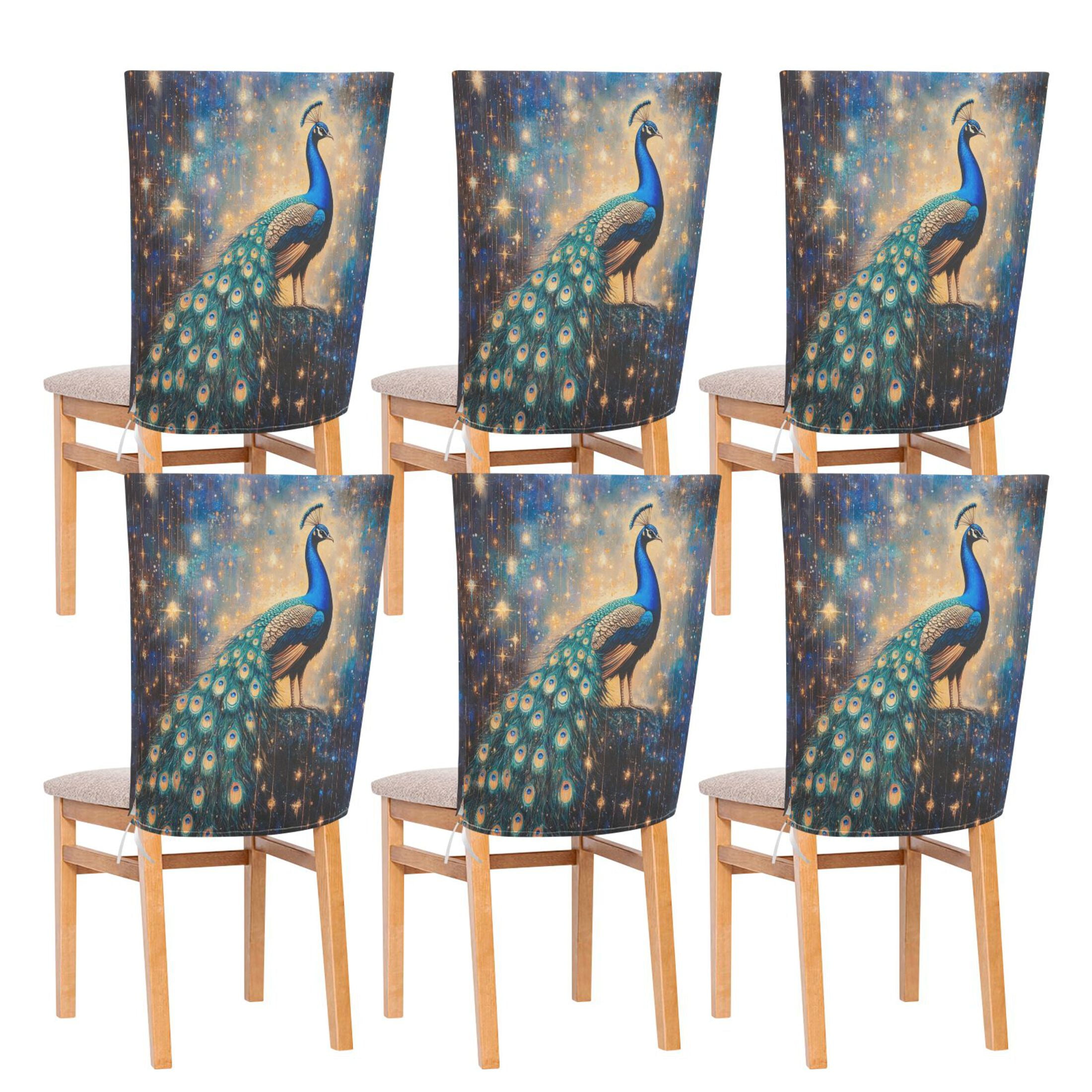 WOBOGO Starry Peacock Dining Room Chair Covers 6 Pieces Super Fit ...
