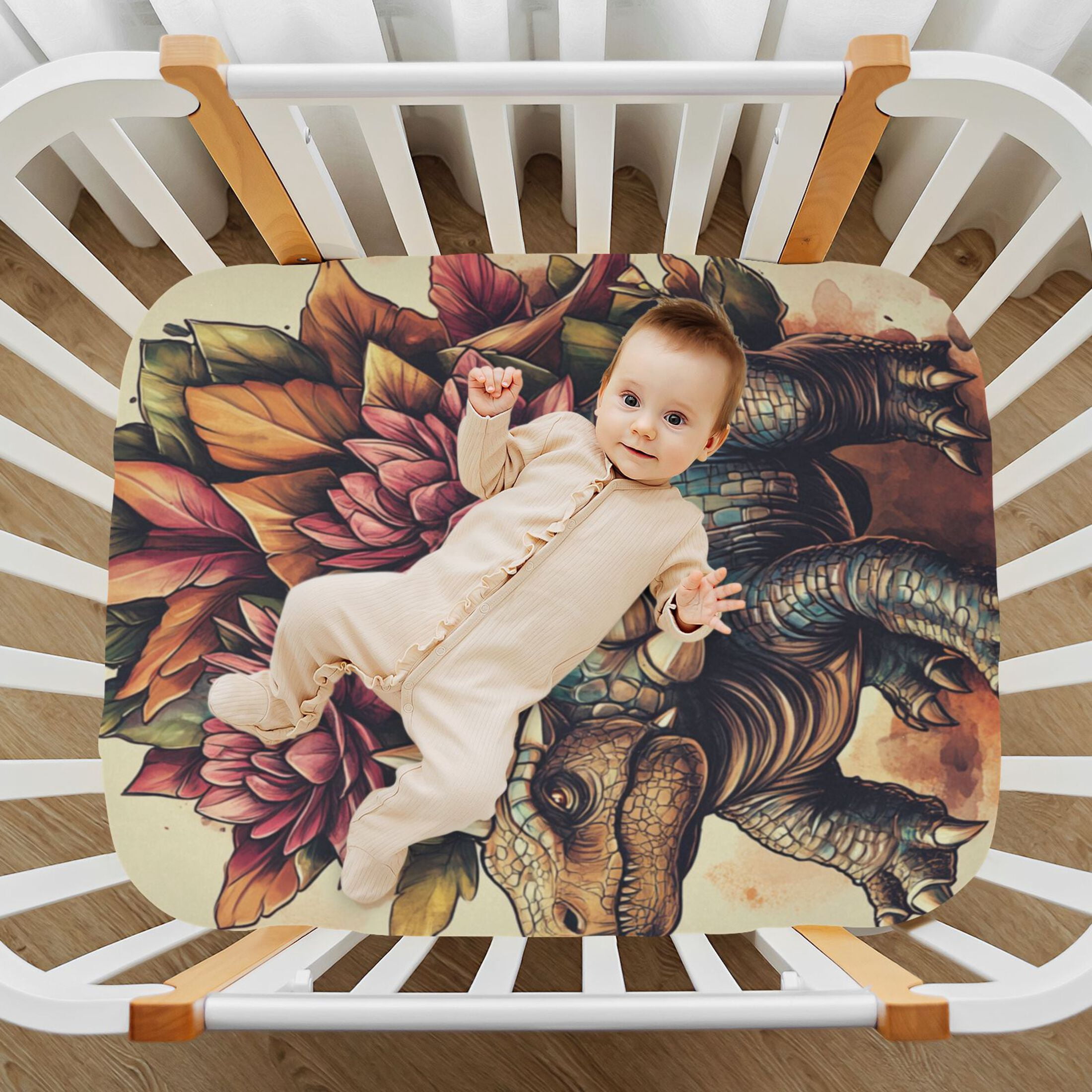 WOBOGO Stegosaurus Illustration in Realistic Style Baby Crib Sheets ...