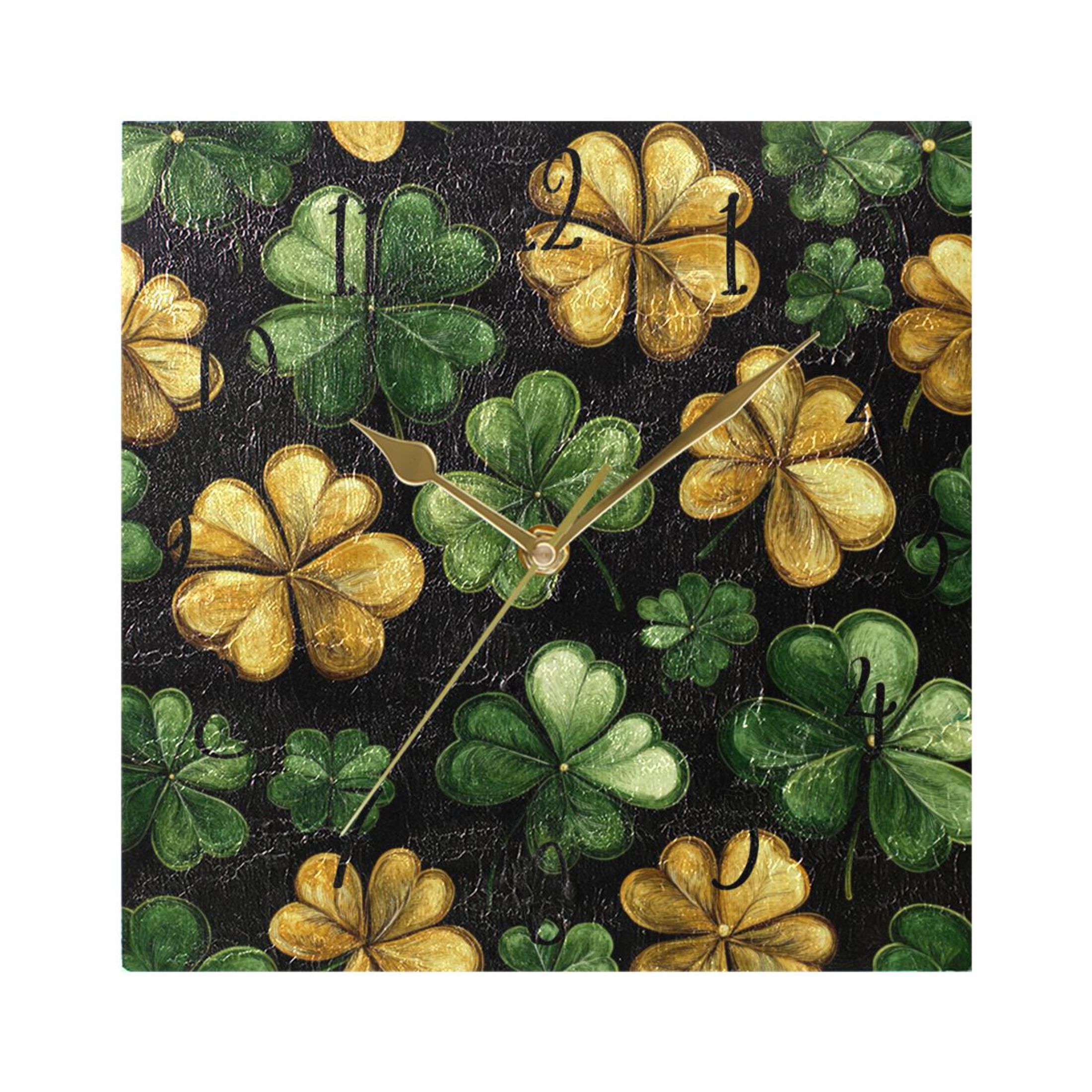 WOBOGO Stpatricks Day Four Leaves Clover Wall Clock 7.78 Inch Battery ...