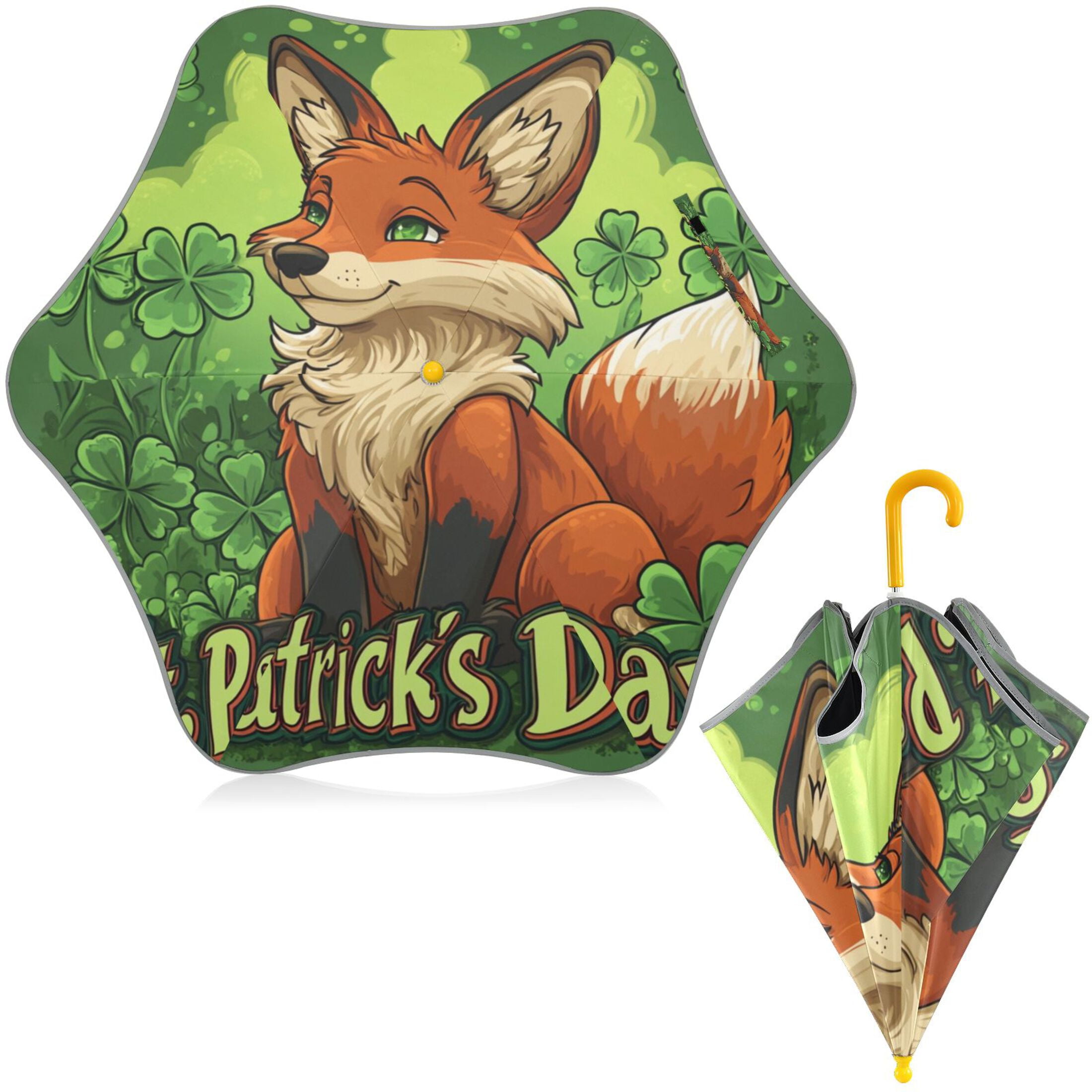 WOBOGO Stpatricks Day Red Fox Children's Umbrella Antipinch Push Switch ...