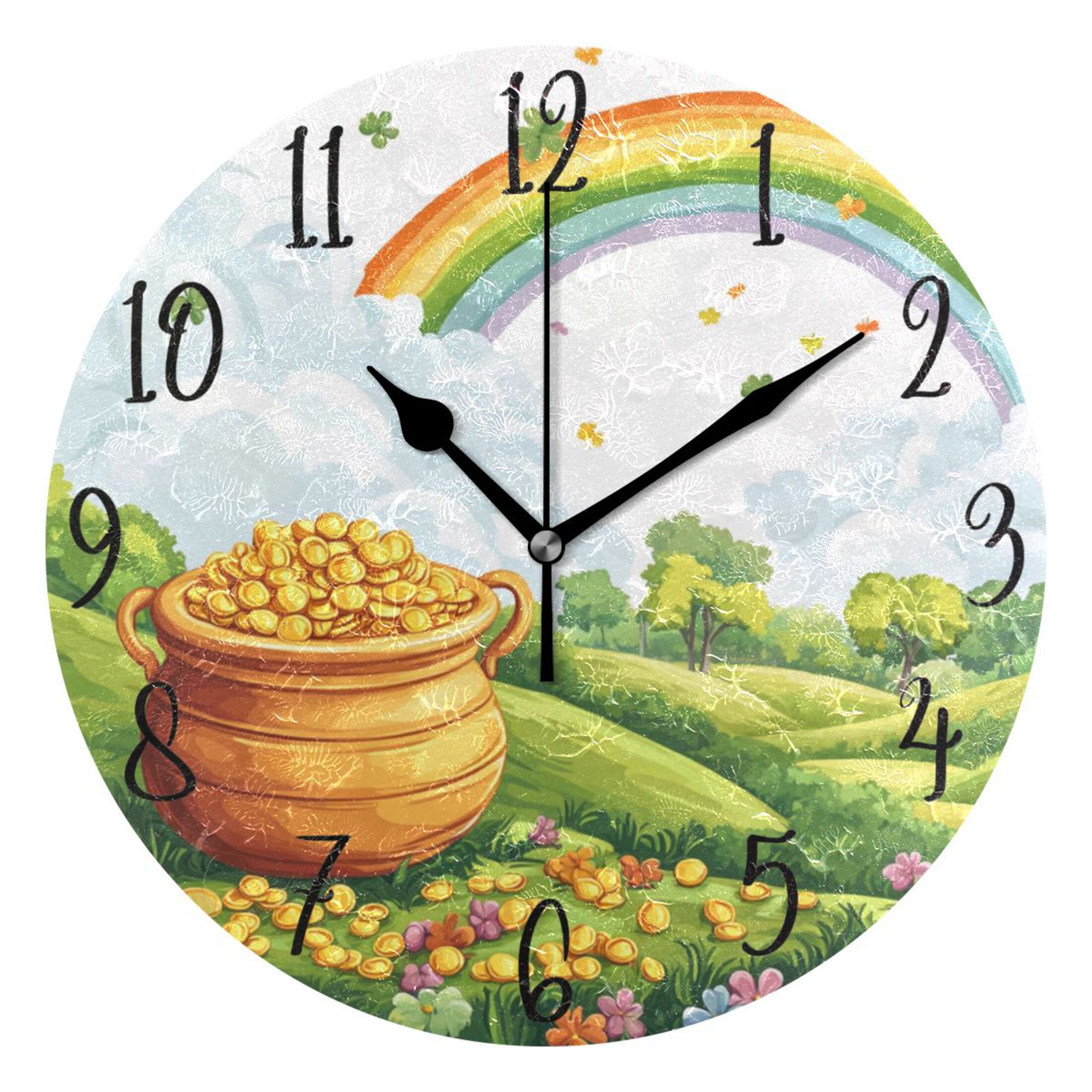 WOBOGO Stpatricks Day Wild Gold Bag Wall Clock 10in Silent Mechanism ...