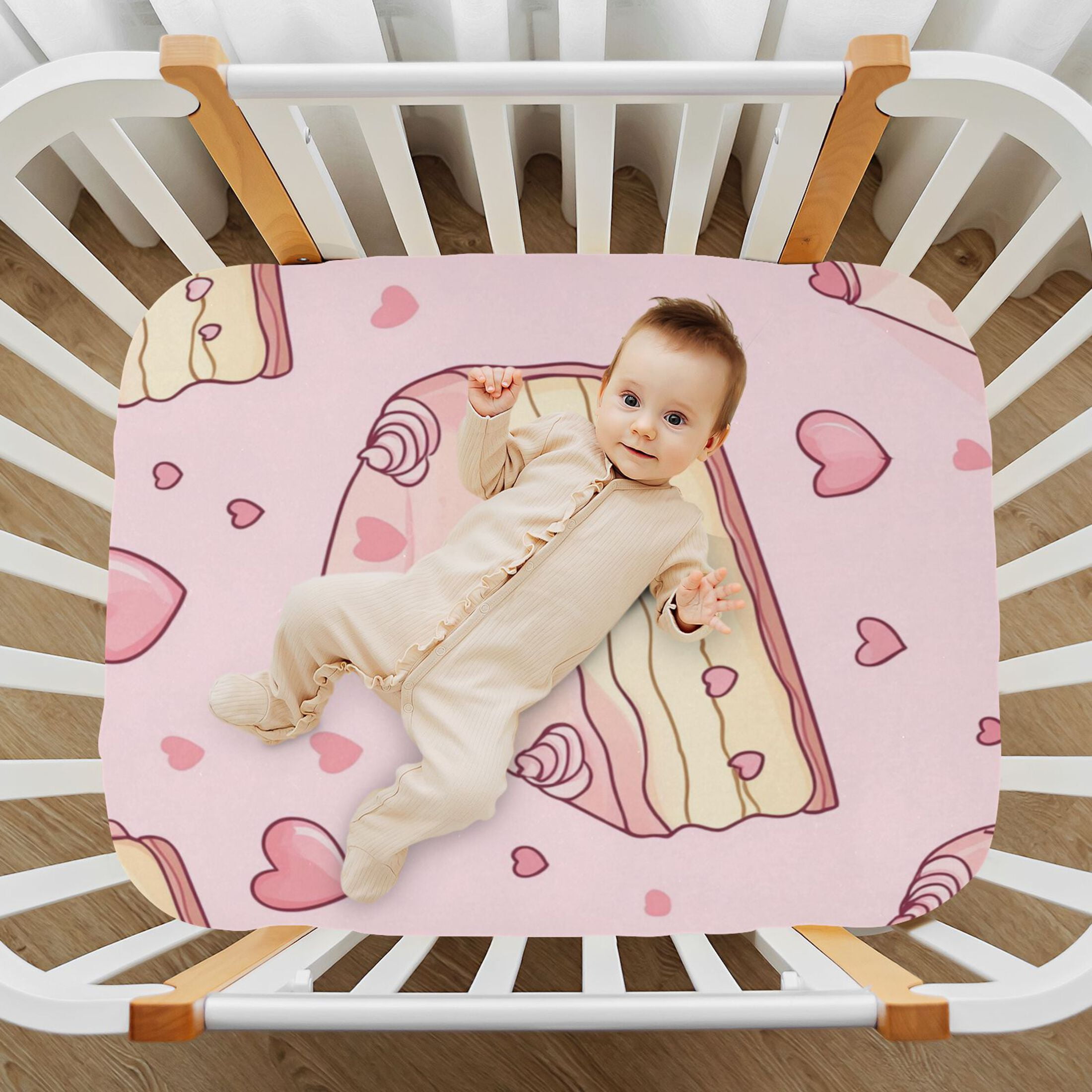 WOBOGO Strawberry Flavored Heart Cake Pattern Baby Crib Sheets Super ...