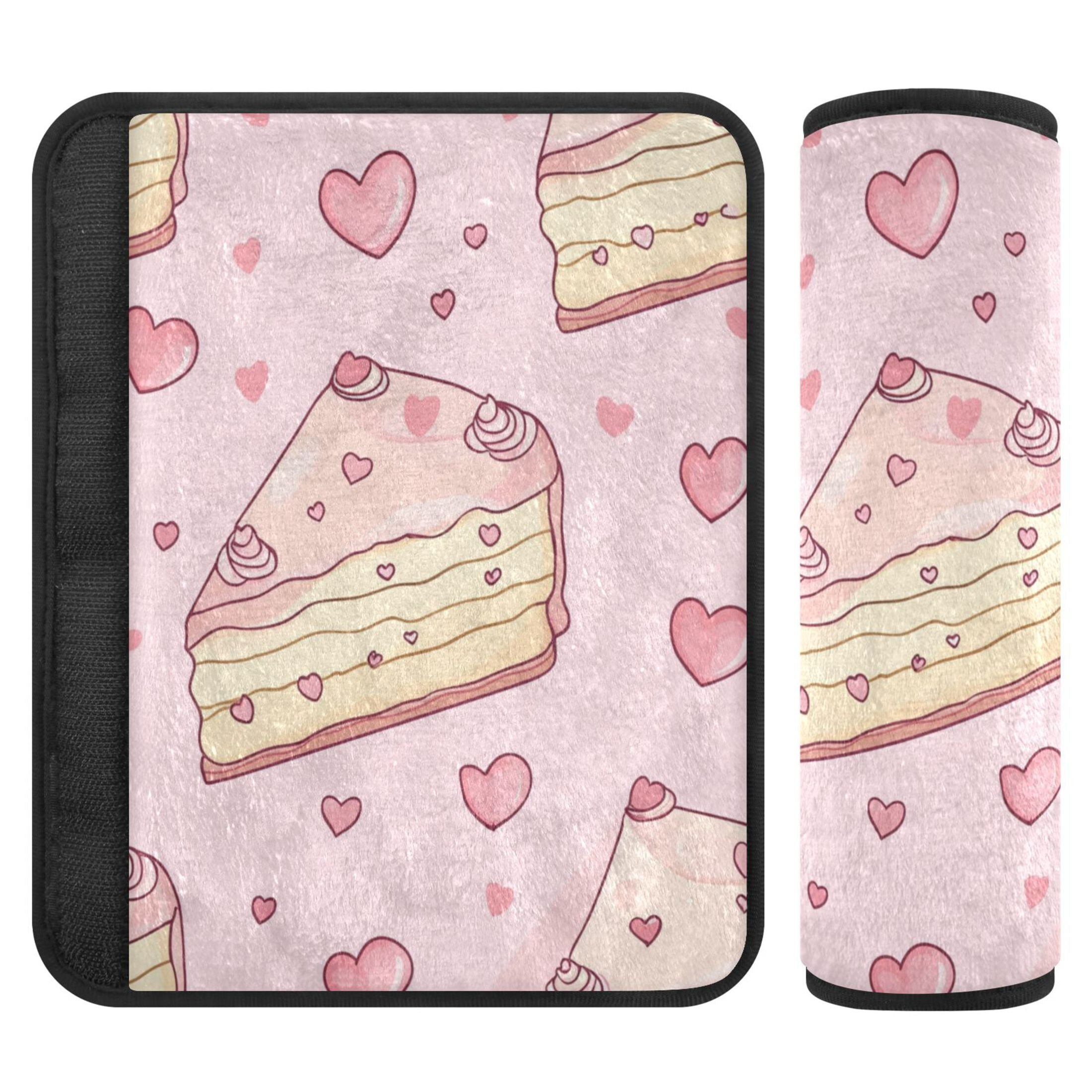 WOBOGO Strawberry Flavored Heart Cake Pattern Seat Belt Cover 2 Piece Soft Comfort Driving ...
