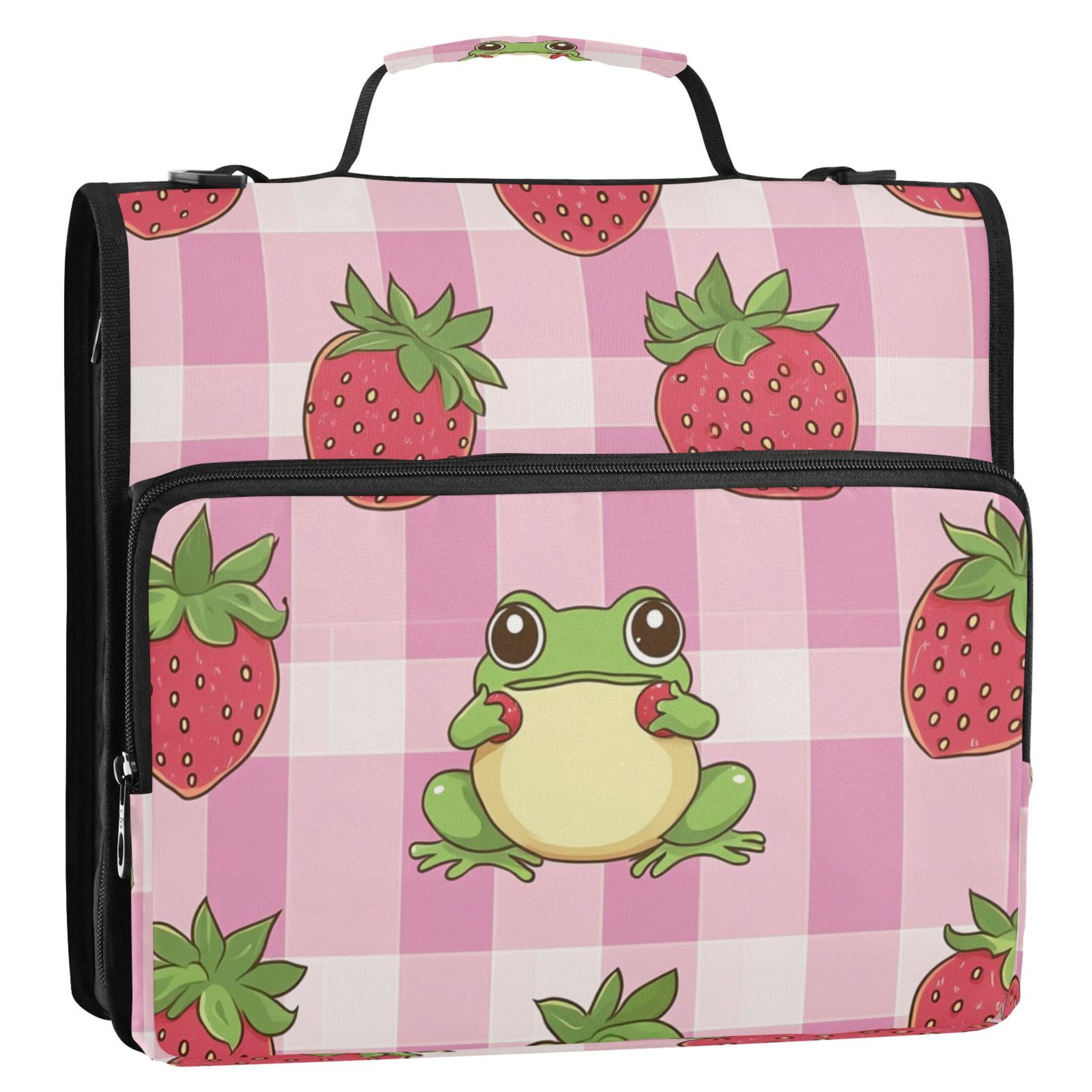 WOBOGO Strawberry Frog Pattern Ring Binder Bag 1.5in Folder Organizer ...