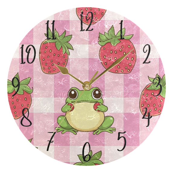 WOBOGO Strawberry Frog Pattern Wall Clock 10in Silent Mechanism Battery ...