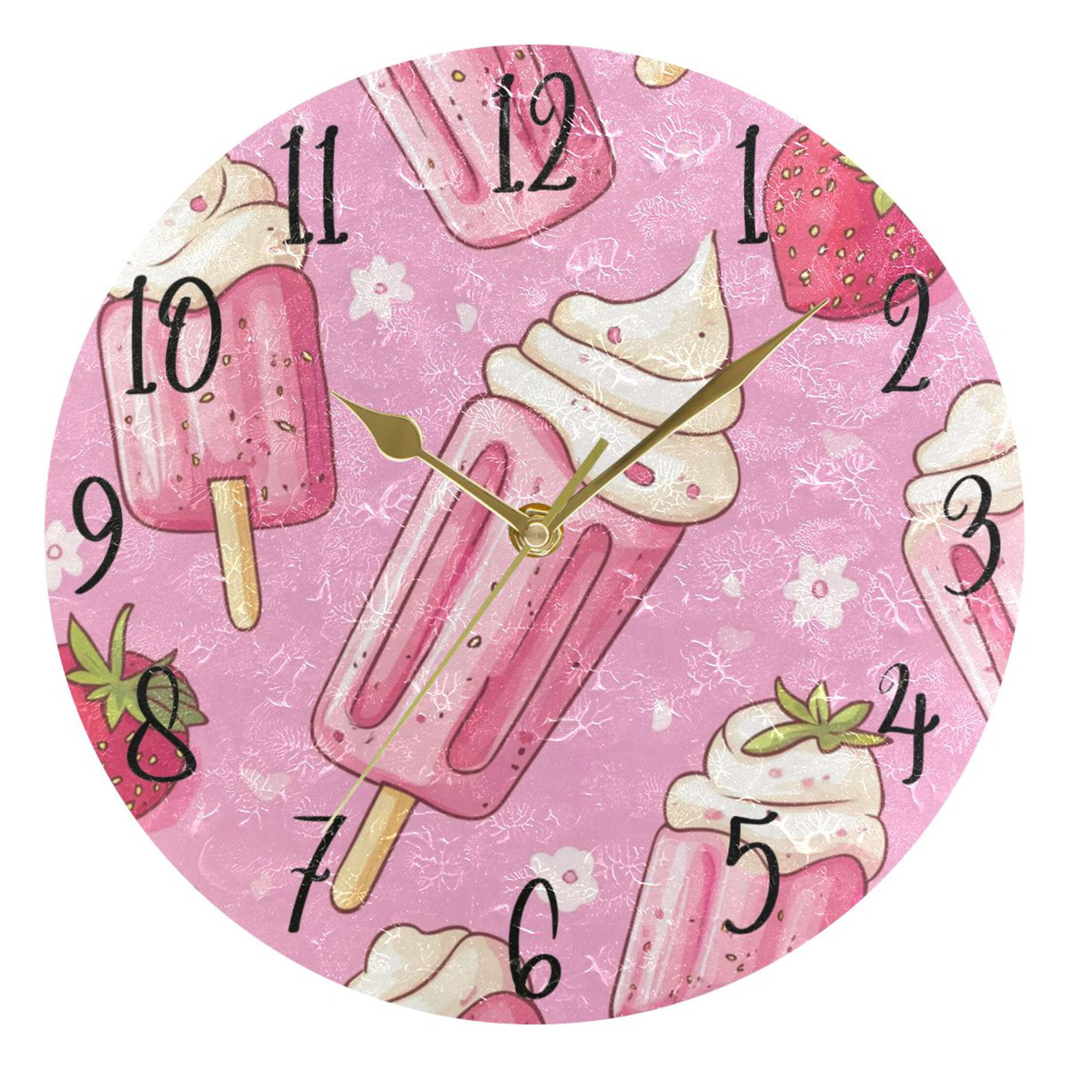WOBOGO Strawberry Ice Cream Pattern Wall Clock 10in Silent Mechanism ...