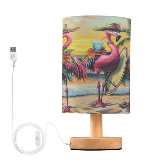 WOBOGO Summer Flamingo Bedroom Table Lamp USB Power Connector Wooden ...