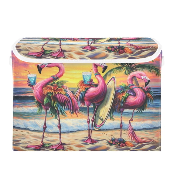 WOBOGO Summer Flamingo Large Collapsible Storage Box Flip Lid Fabric ...