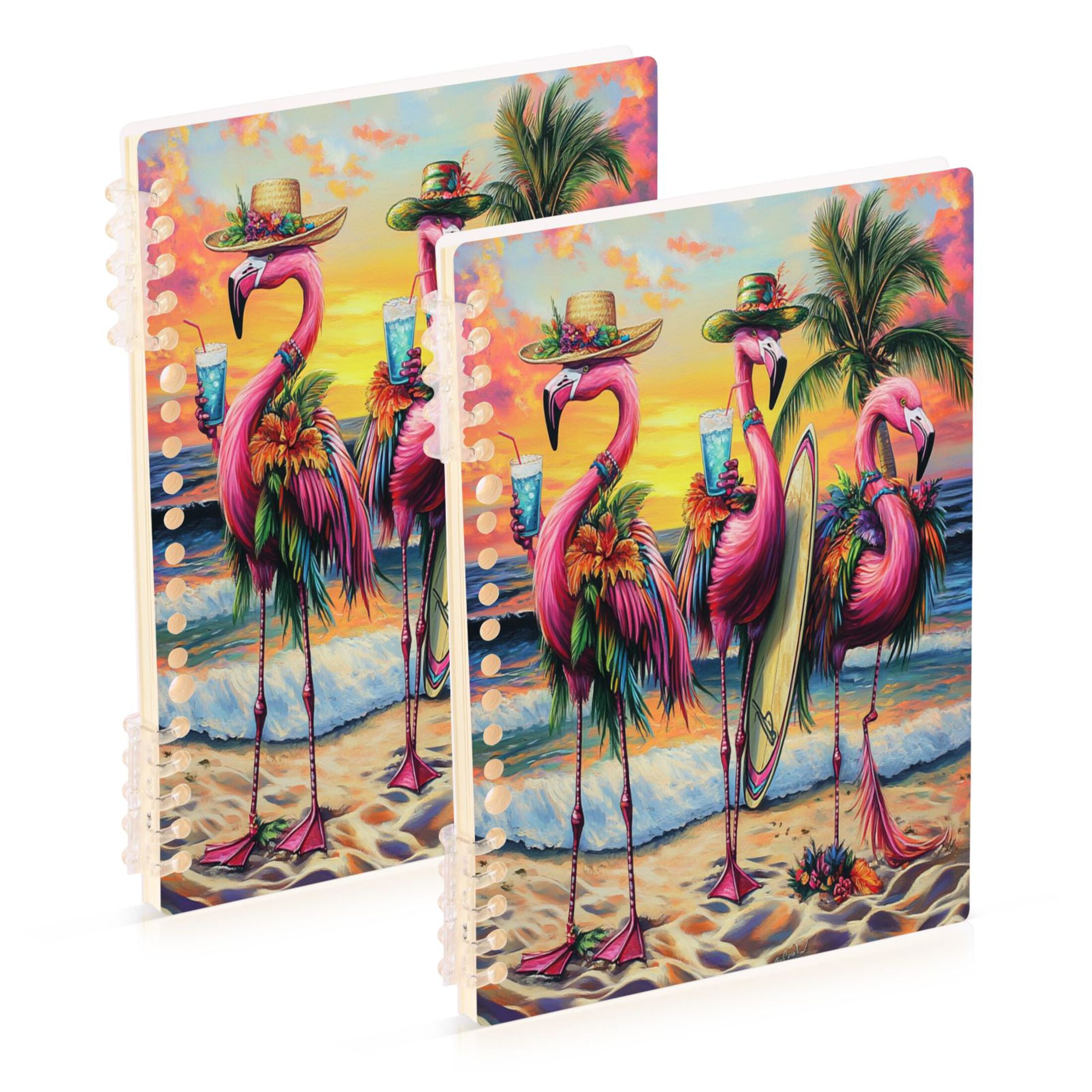 WOBOGO Summer Flamingo Notebook College Horizontal Grid Paper Ink Spill ...