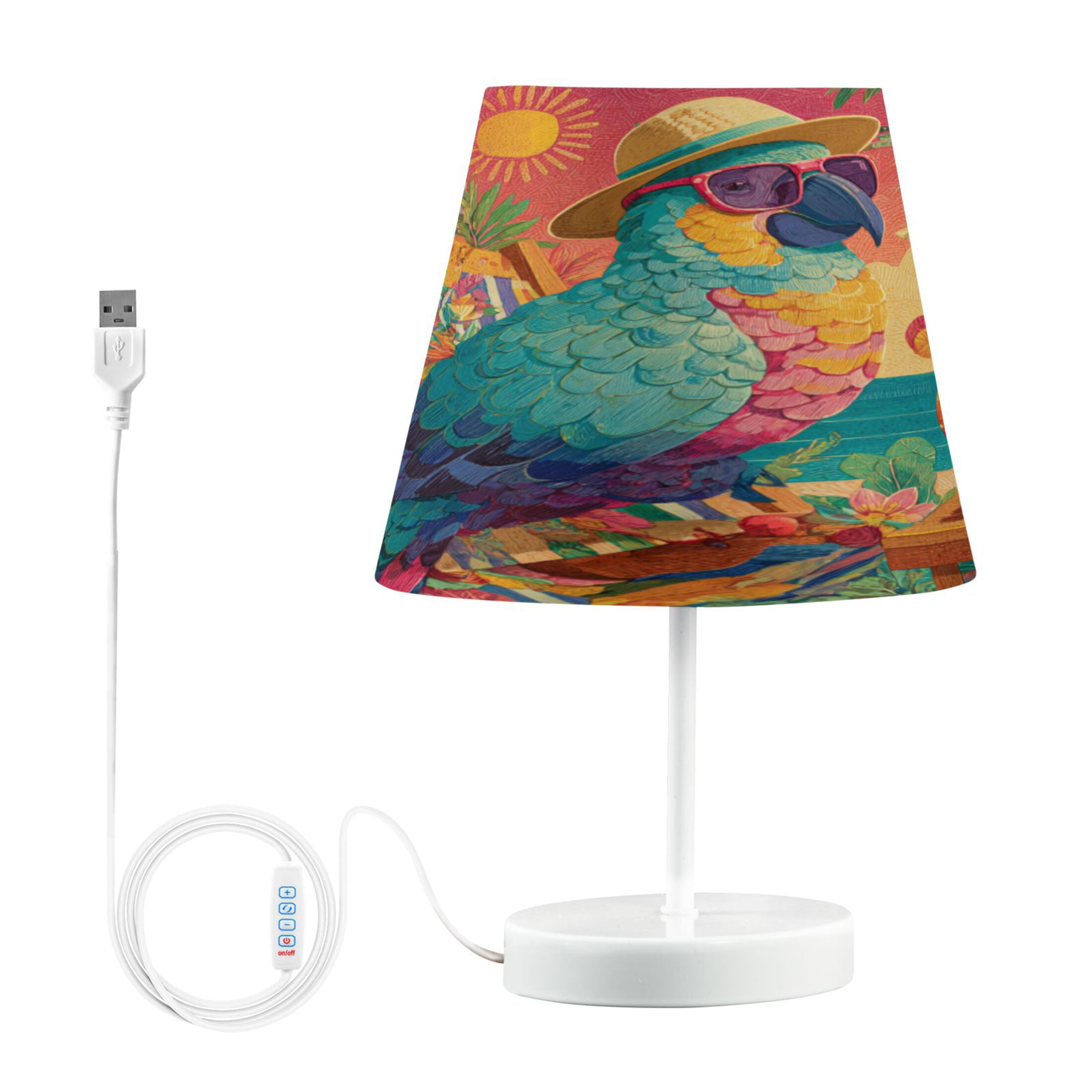 WOBOGO Summer Parrot Table Lamps Bedroom 3-Speed Dimmable Farm Style ...