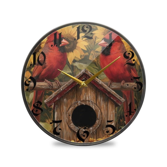 WOBOGO Summer Sunflowers Cardinal Bird Acrylic Wall Clock Battery ...