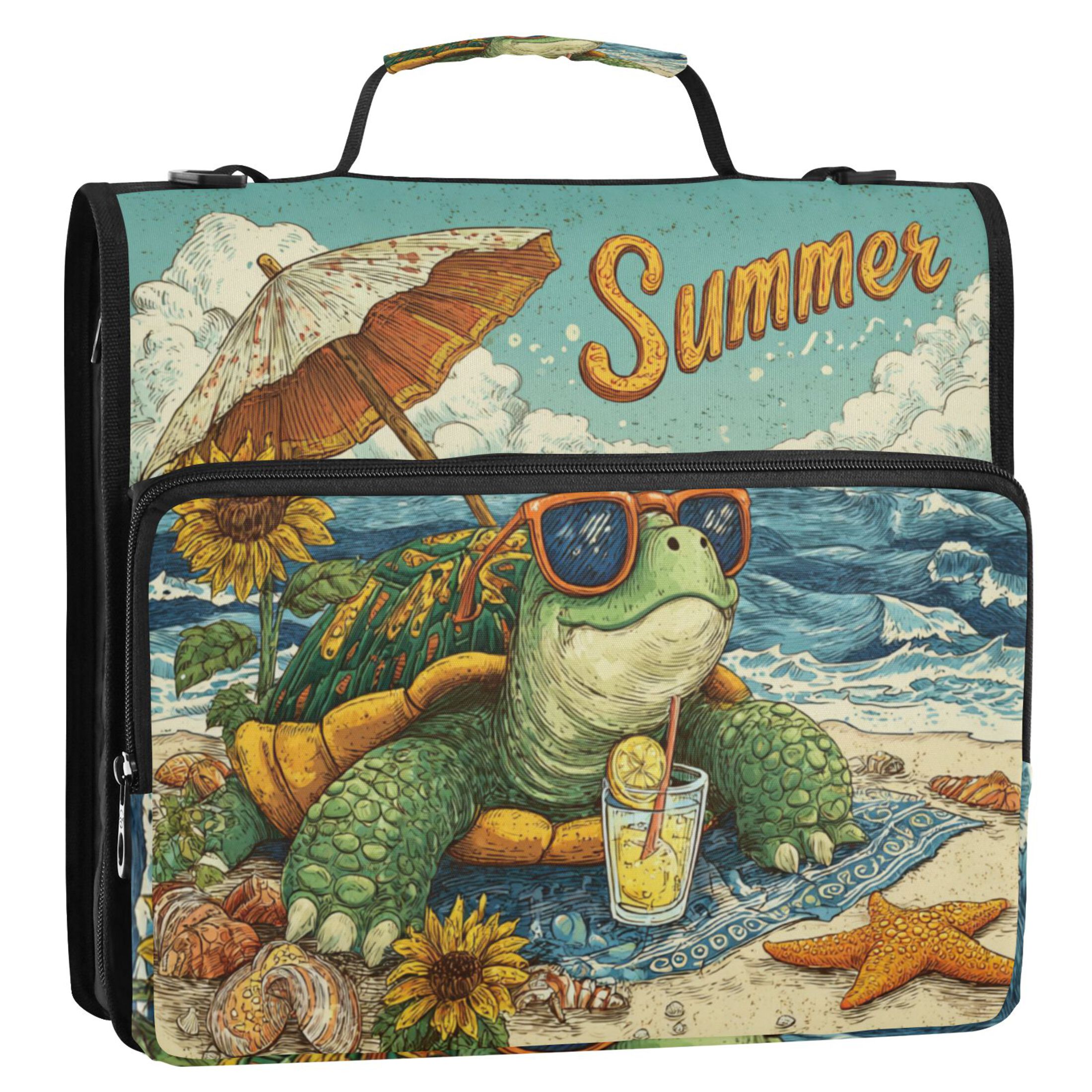 WOBOGO Summer Turtle Ring Binder Bag 1.5in Folder Organizer with ...