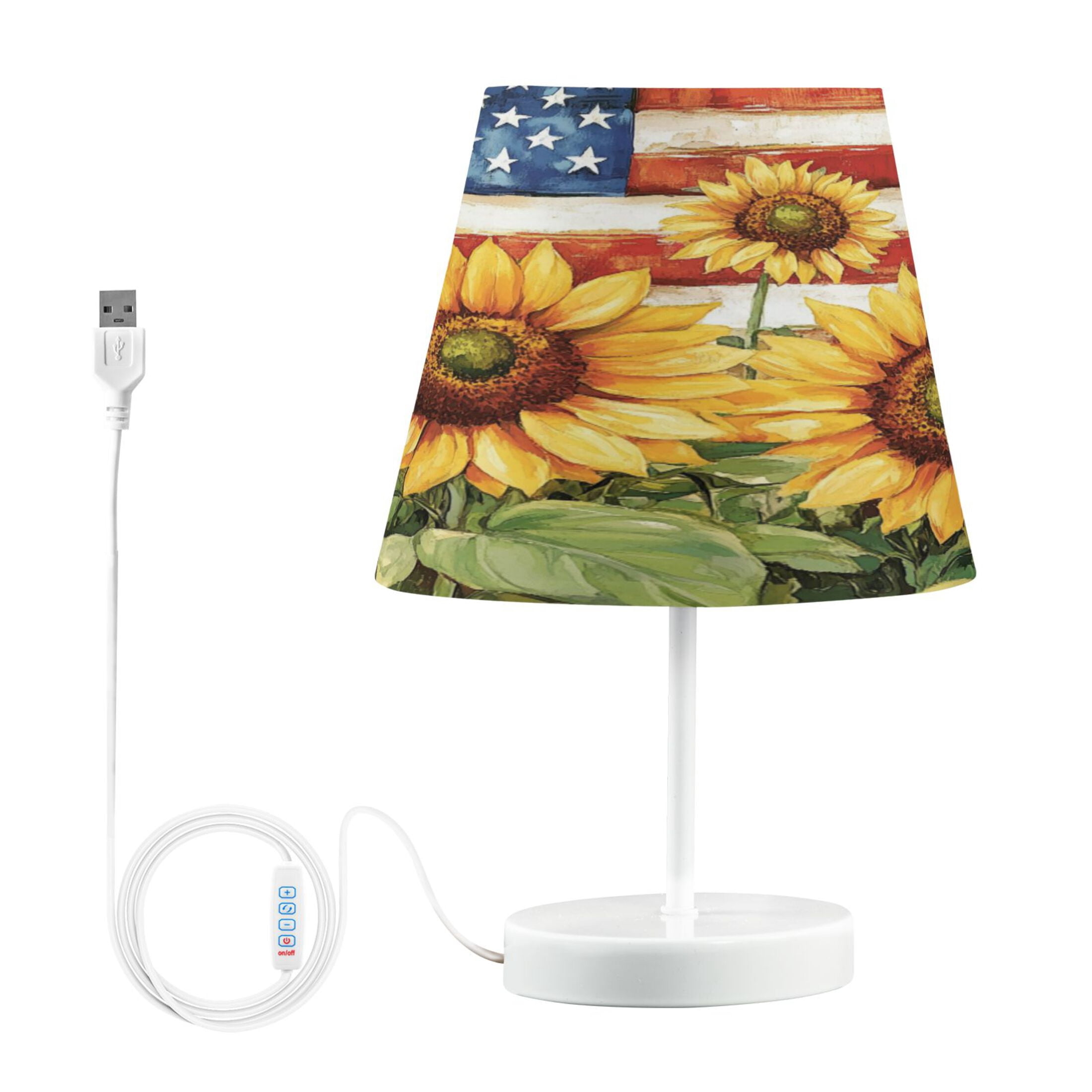 WOBOGO Sunflower American Flag Table Lamps Bedroom 3-Speed Dimmable ...