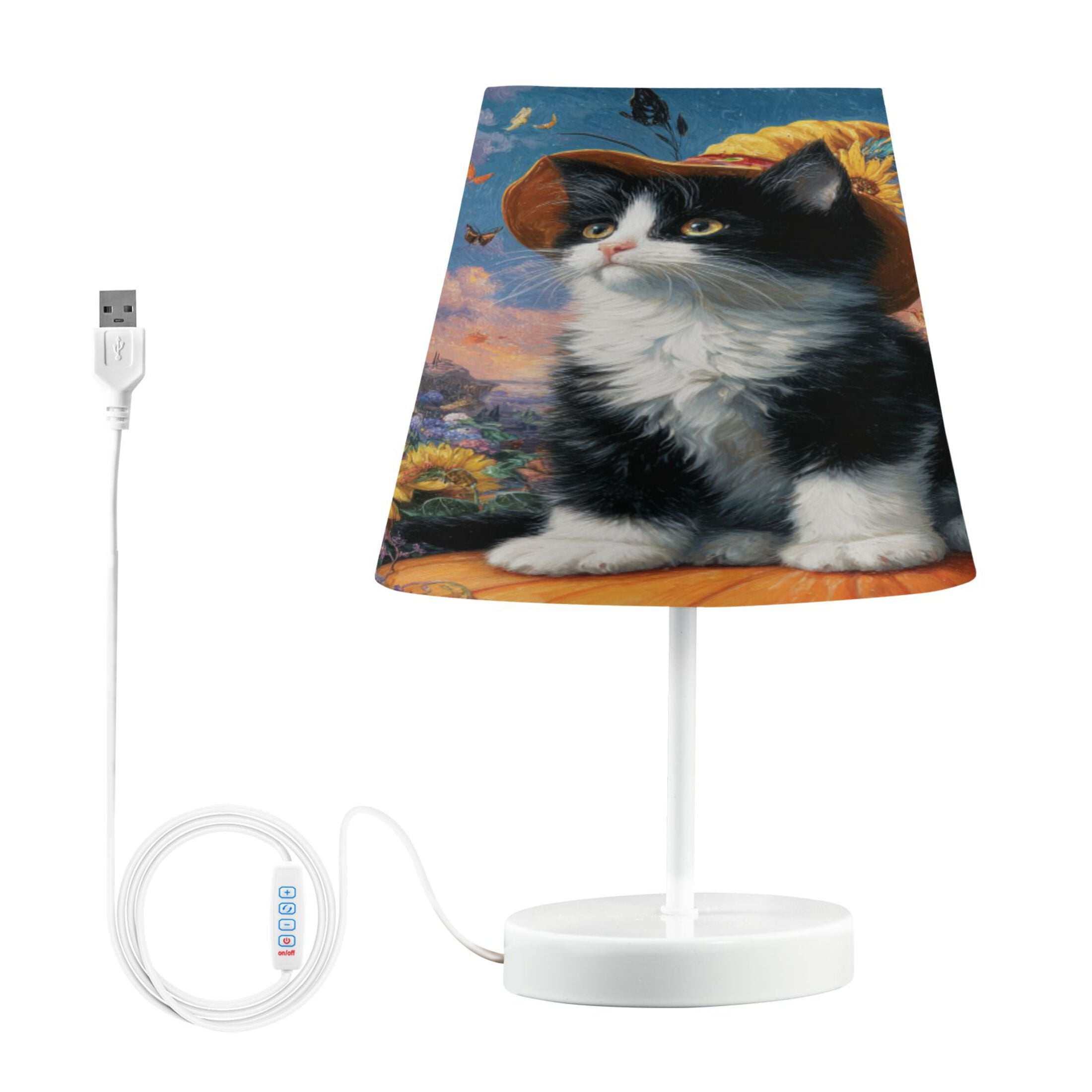 WOBOGO Sunflower Black Cat Table Lamps Bedroom 3-Speed Dimmable Farm ...