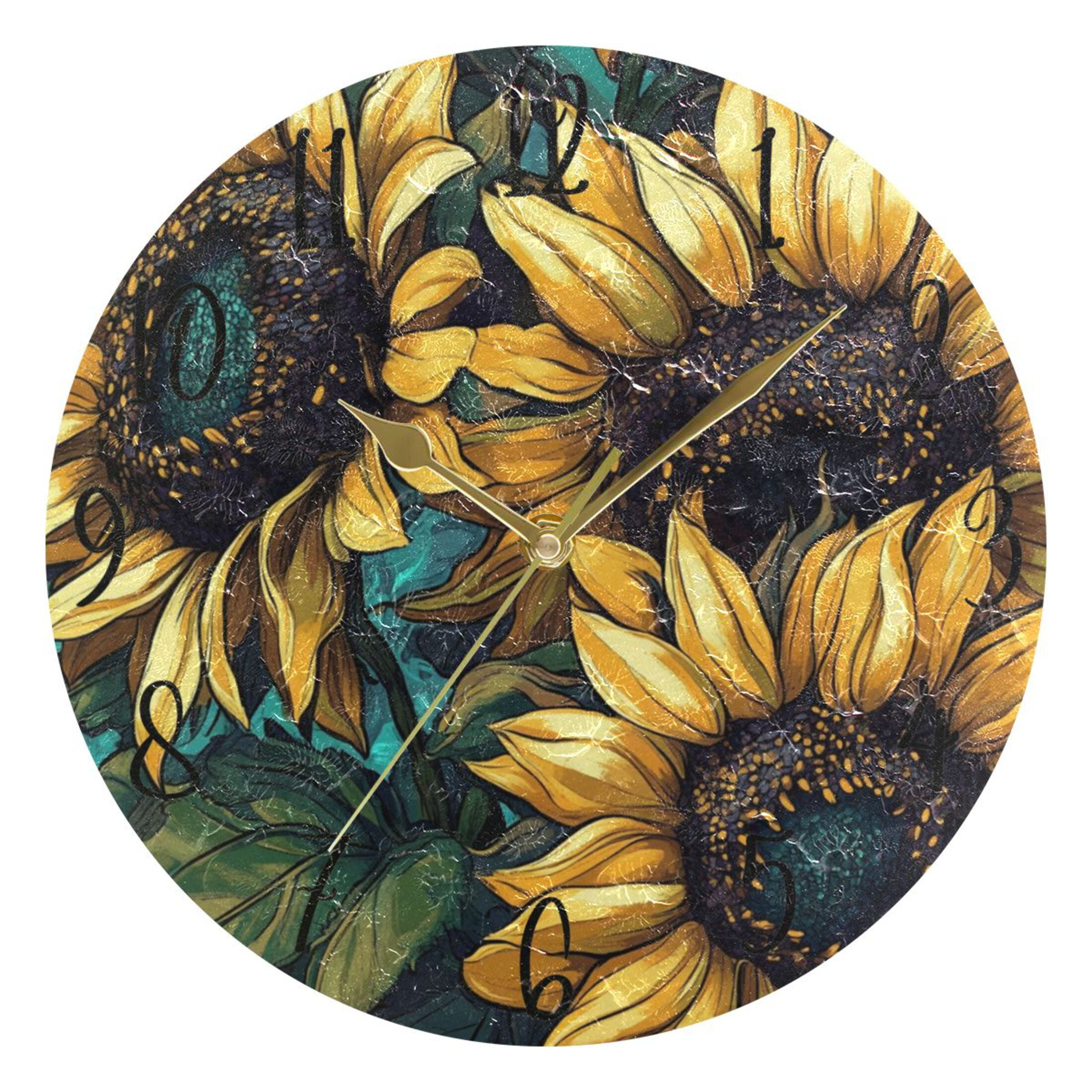 WOBOGO Sunflower Graffiti Art Wall Clock 10in Silent Mechanism Battery ...