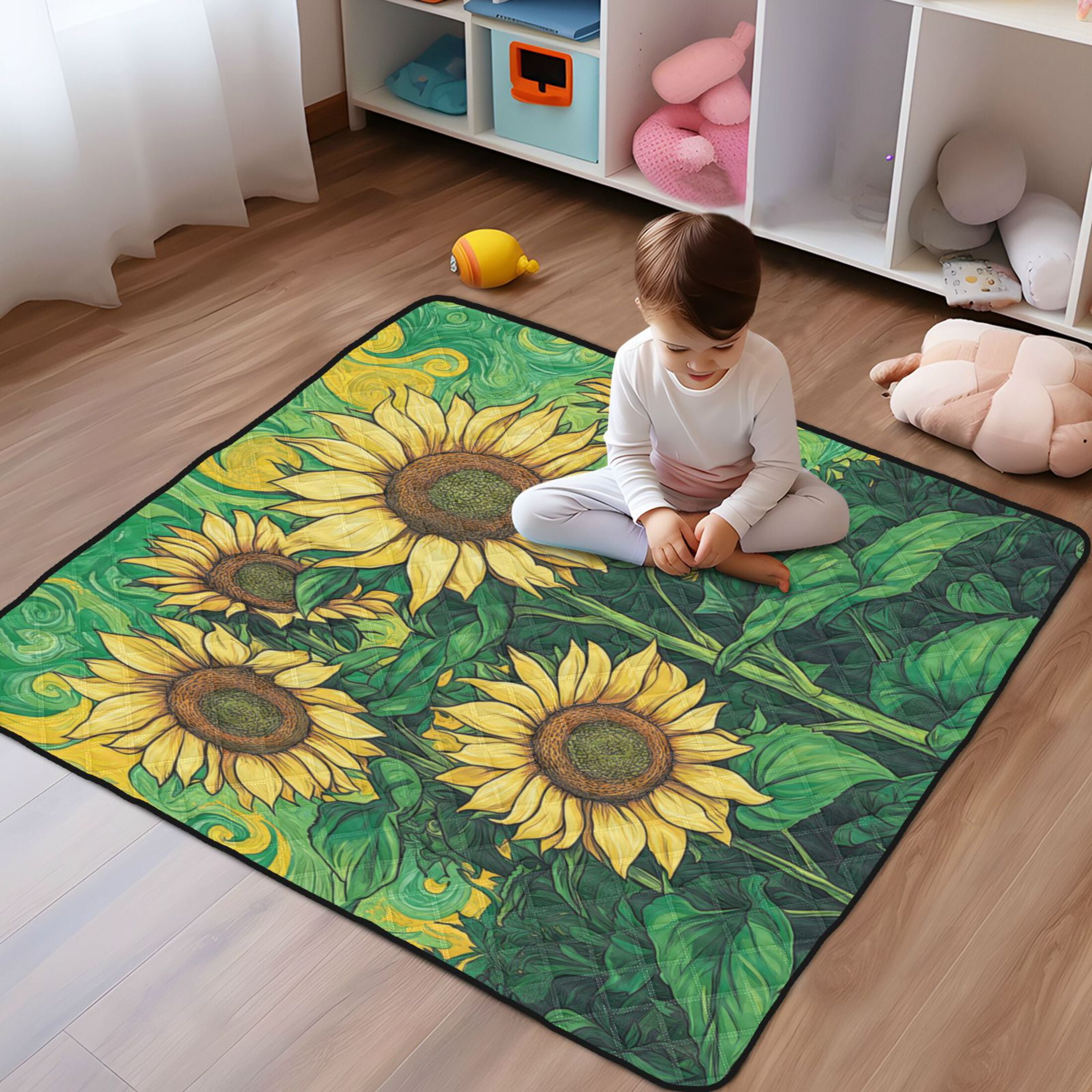 WOBOGO Sunflower Green Background Baby Playmats Extra Large Waterproof ...