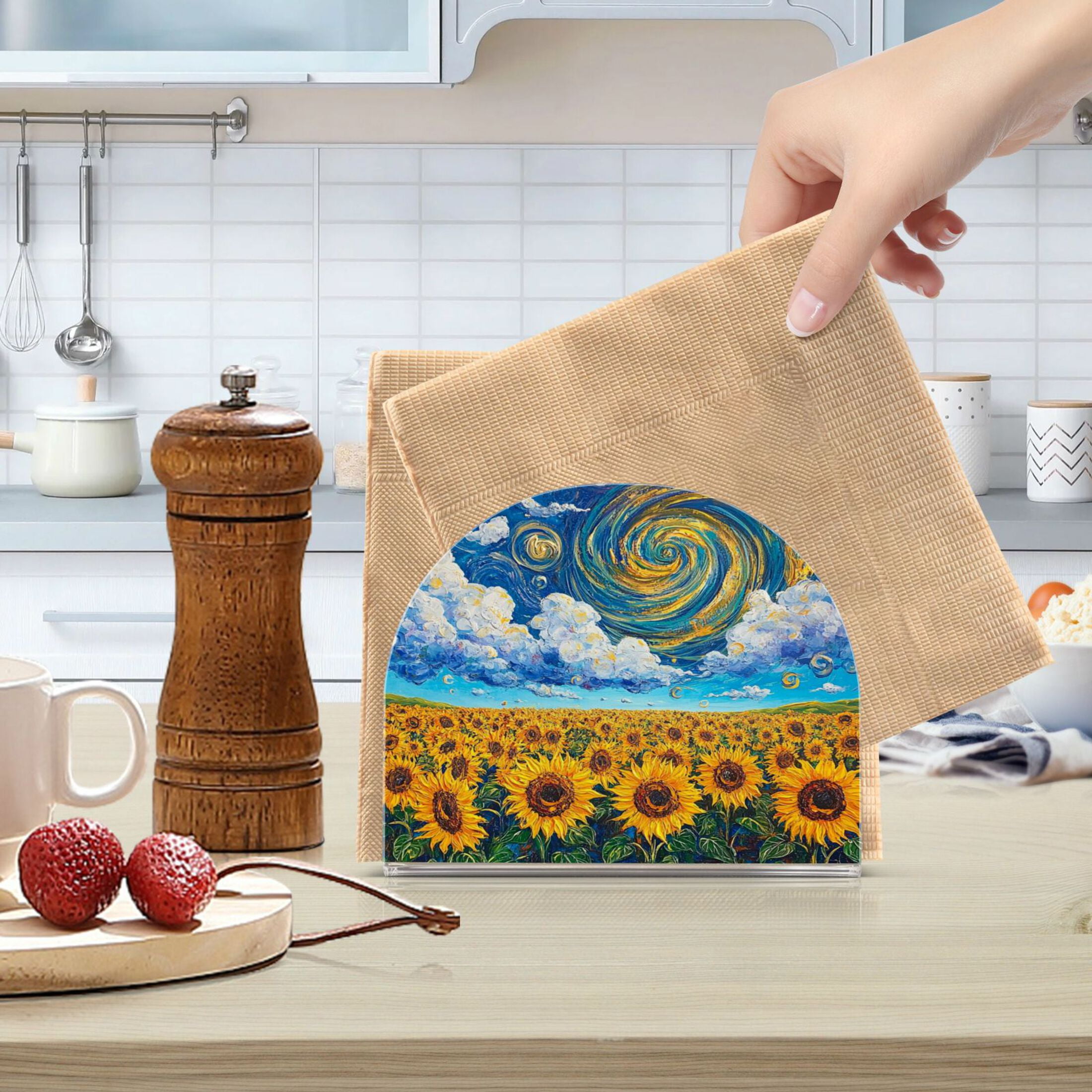 WOBOGO Sunflower with Swirling Clouds Clear Acrylic Napkin Holder 2 Pcs ...