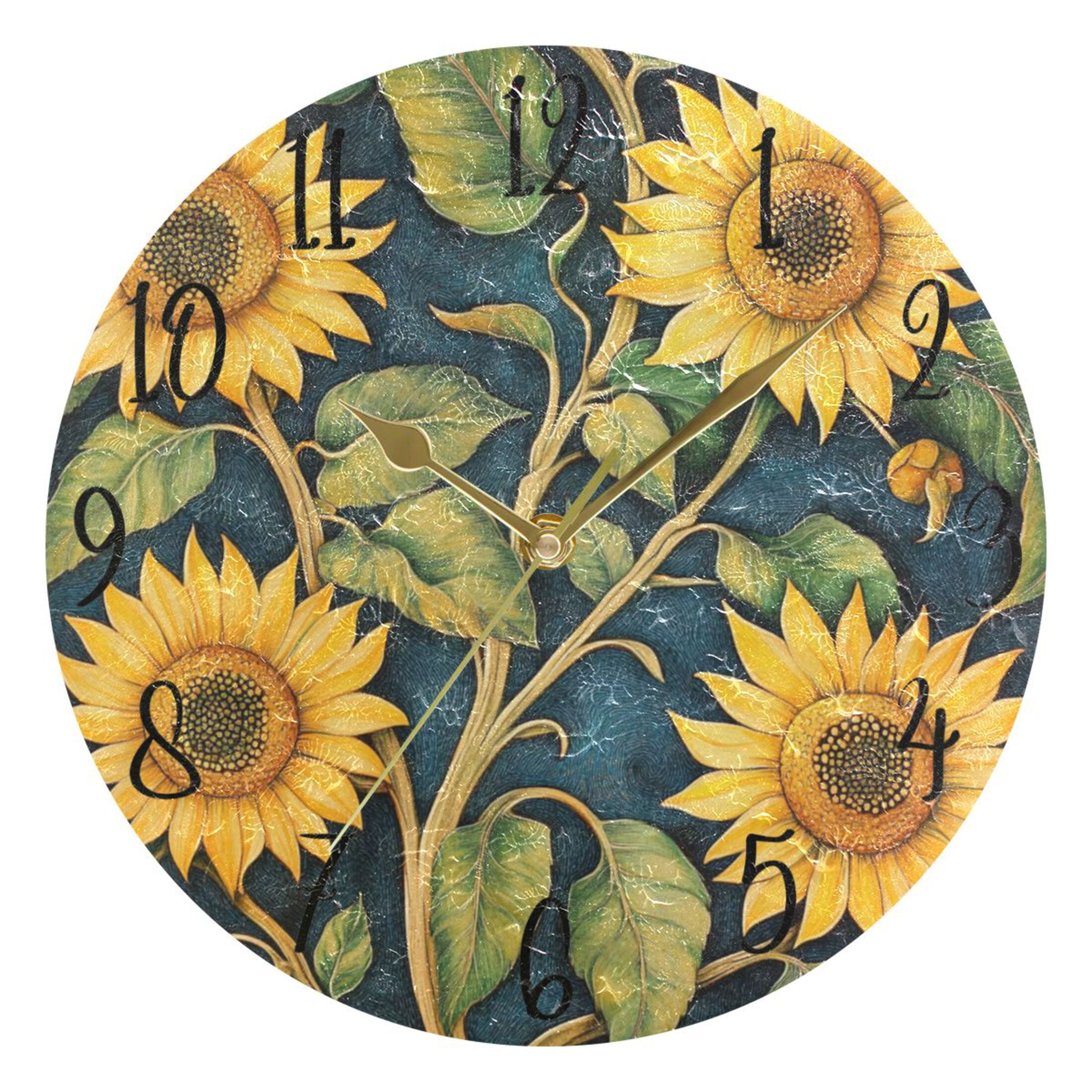 WOBOGO Sunflowers Wall Clock 10in Silent Mechanism Battery Operated ...