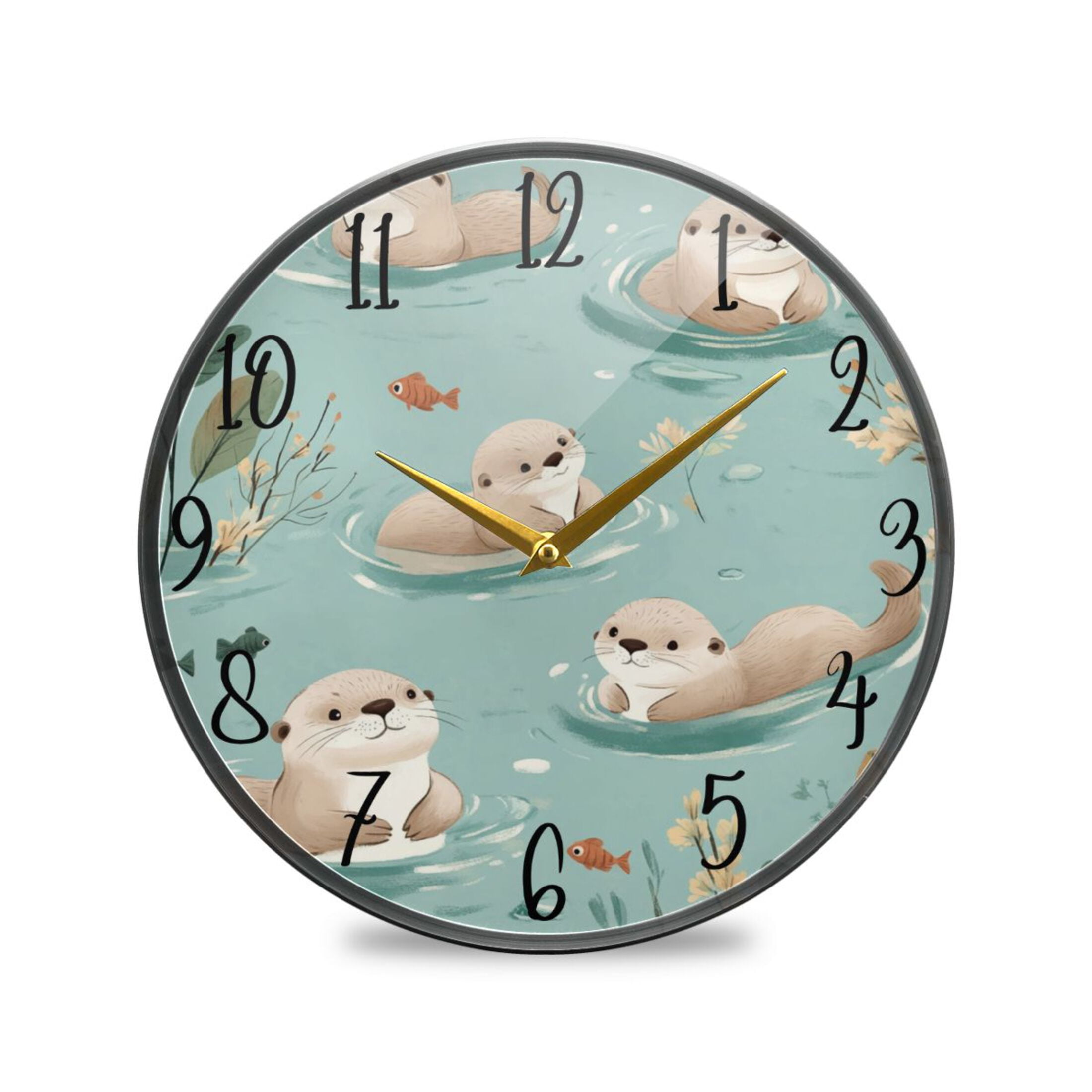 WOBOGO Swims Sea Otter Acrylic Wall Clock Battery Operated 9.5in Silent ...