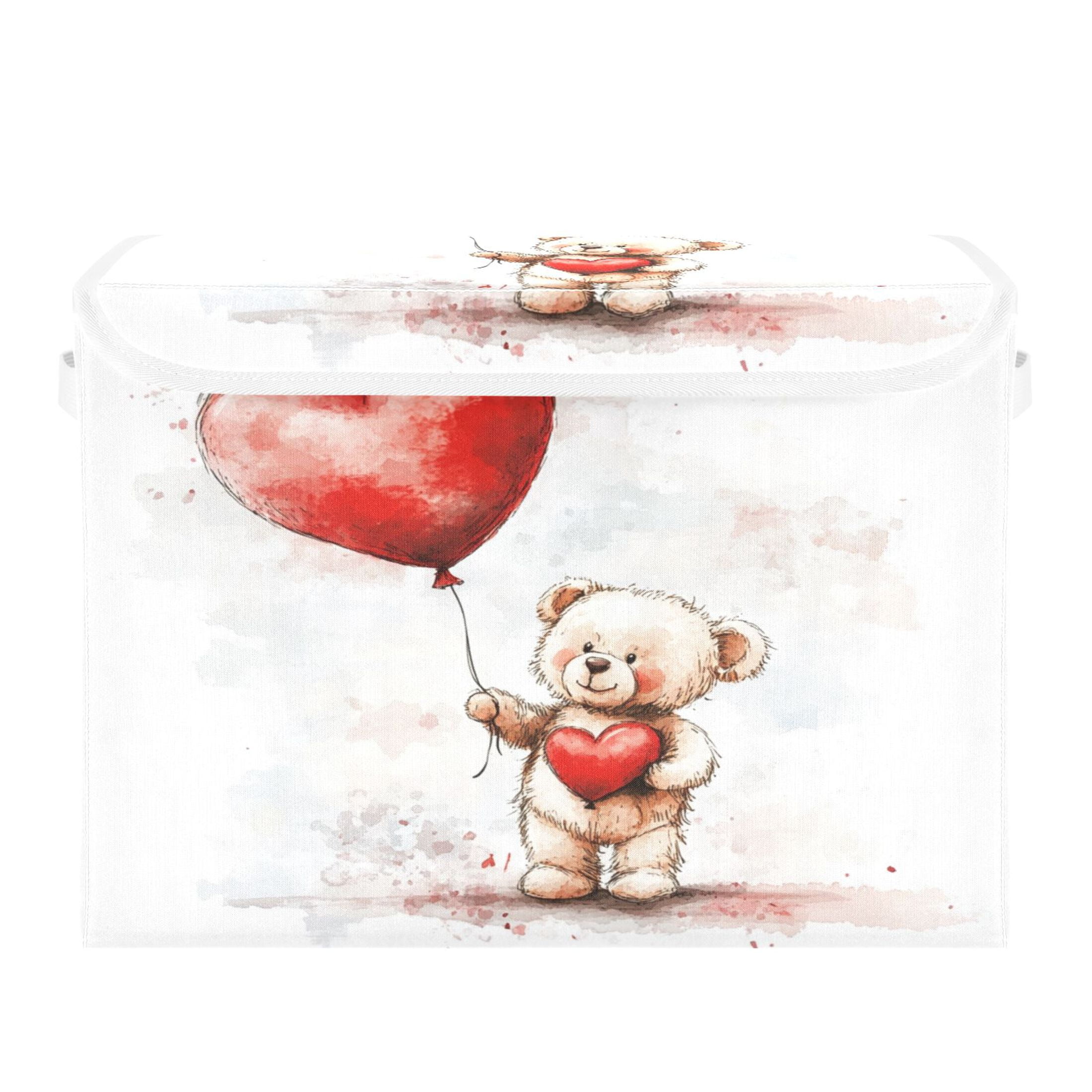 WOBOGO Teddy Bear Holding A Balloon Large Collapsible Storage Box Flip ...