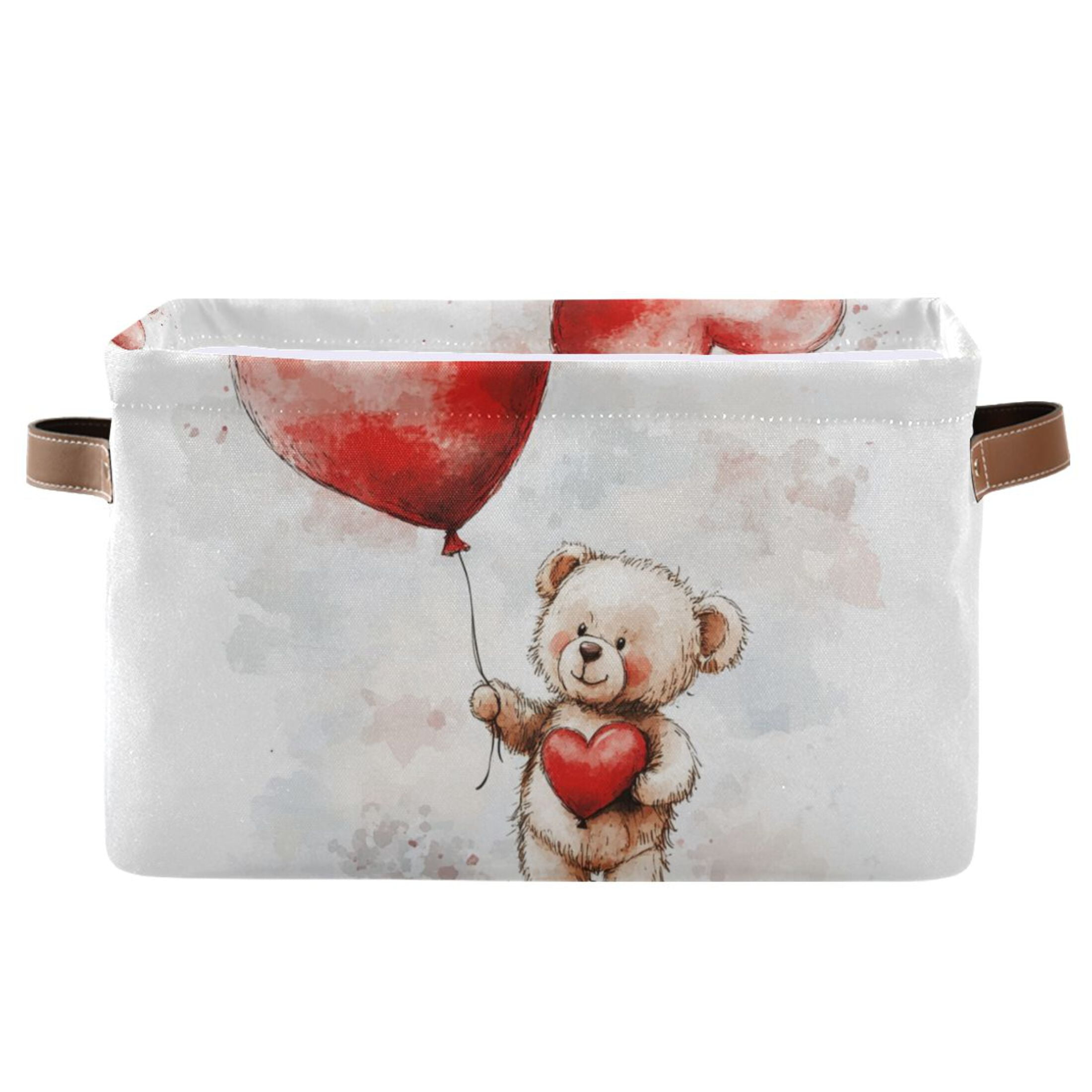 WOBOGO Teddy Bear Holding A Balloon Square Storage Basket with ...