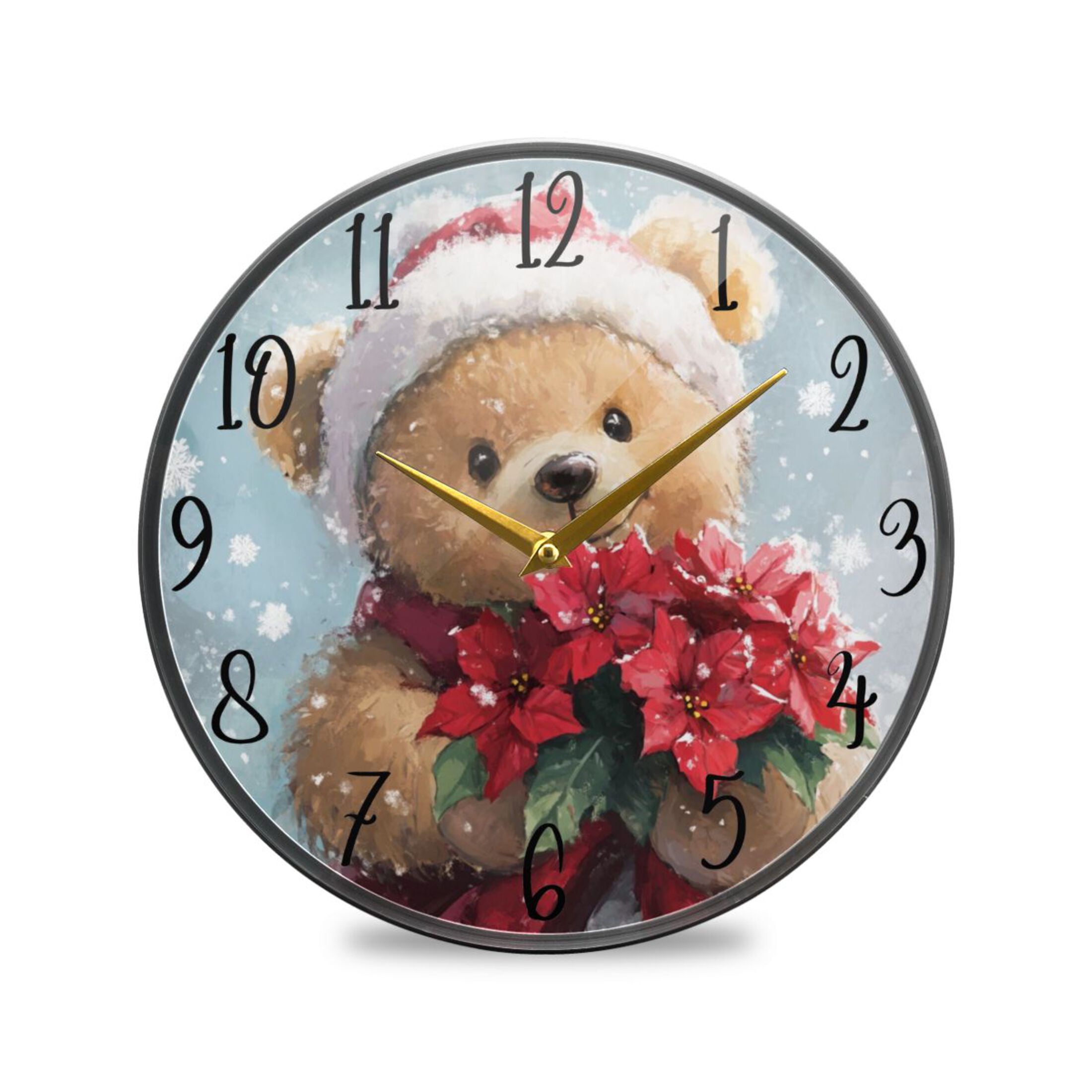 WOBOGO Teddy Bear Holding Flowers Acrylic Wall Clock Battery Operated 9 ...
