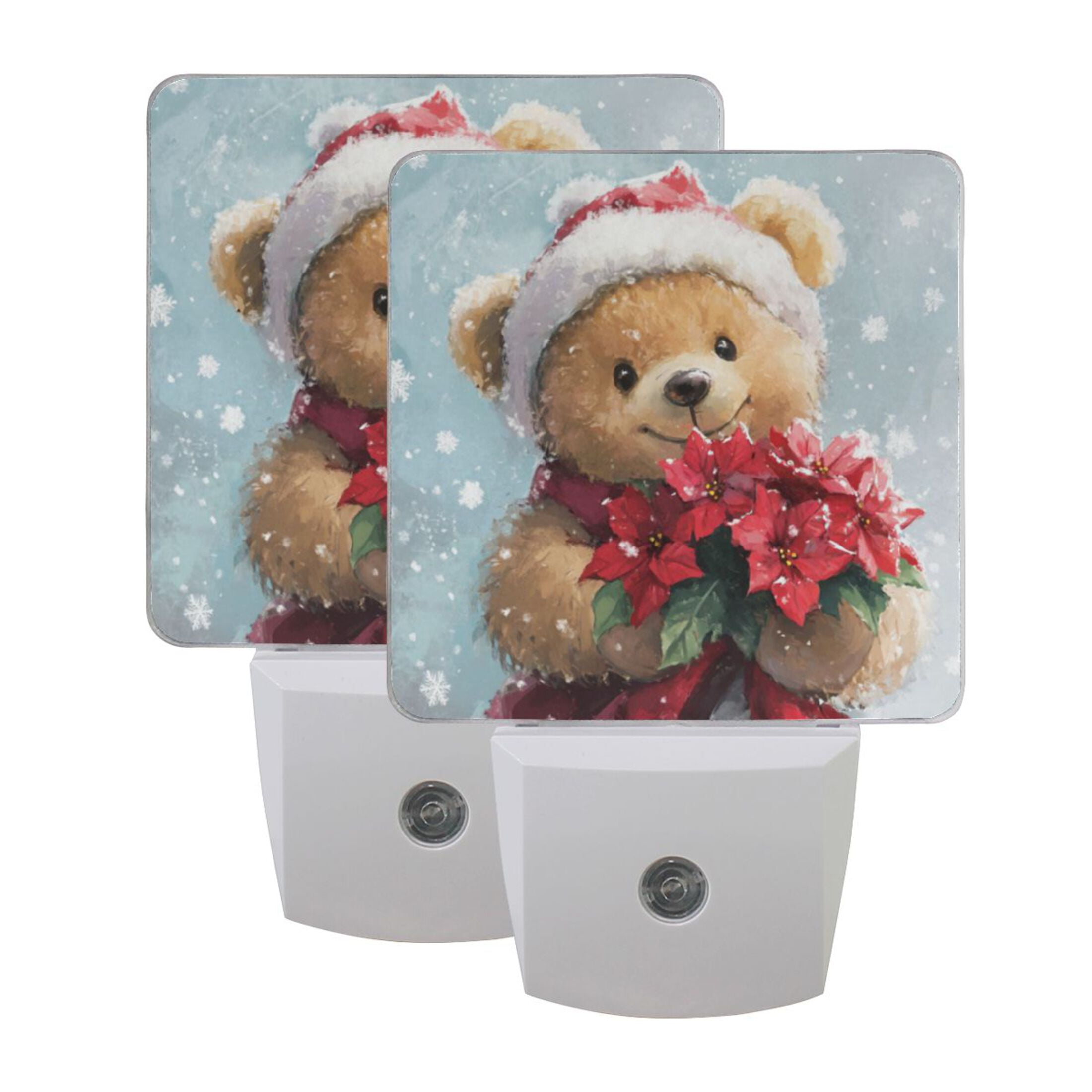 WOBOGO Teddy Bear Holding Flowers LED Night Light 2 Pcs Set 0.5 Watt ...