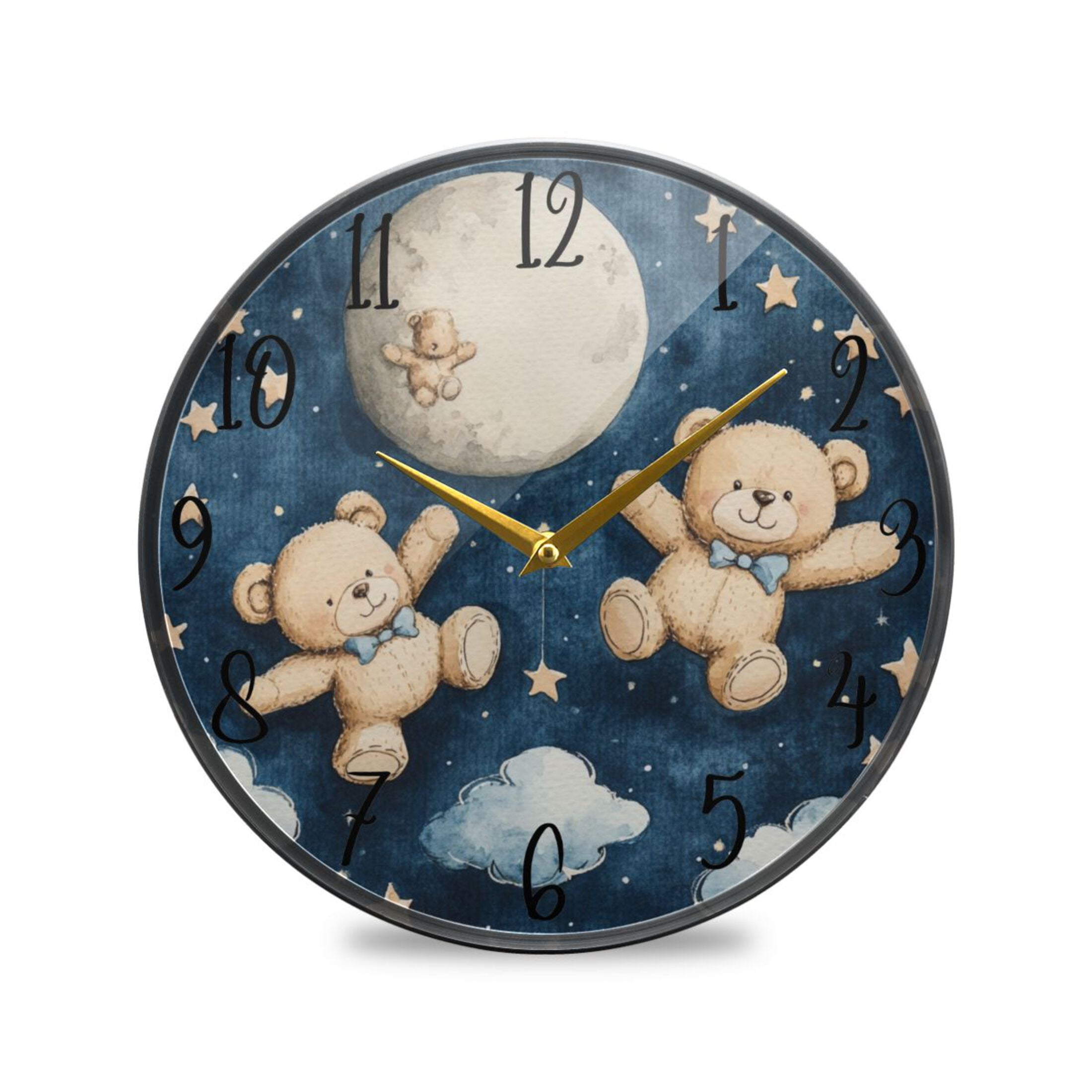 WOBOGO Teddy Bear Night Sky Pattern Acrylic Wall Clock Battery Operated ...