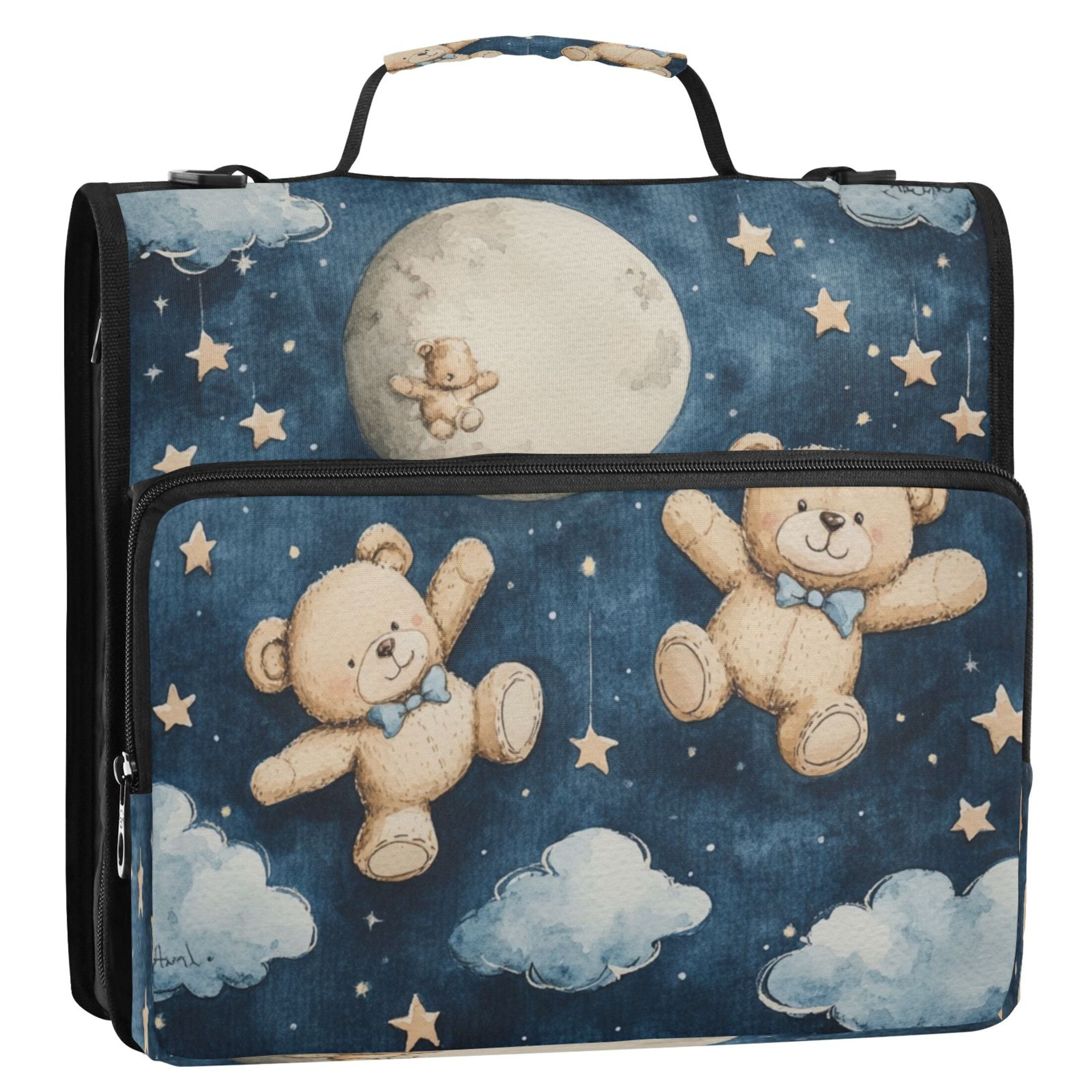 WOBOGO Teddy Bear Night Sky Pattern Ring Binder Bag 1.5in Folder ...