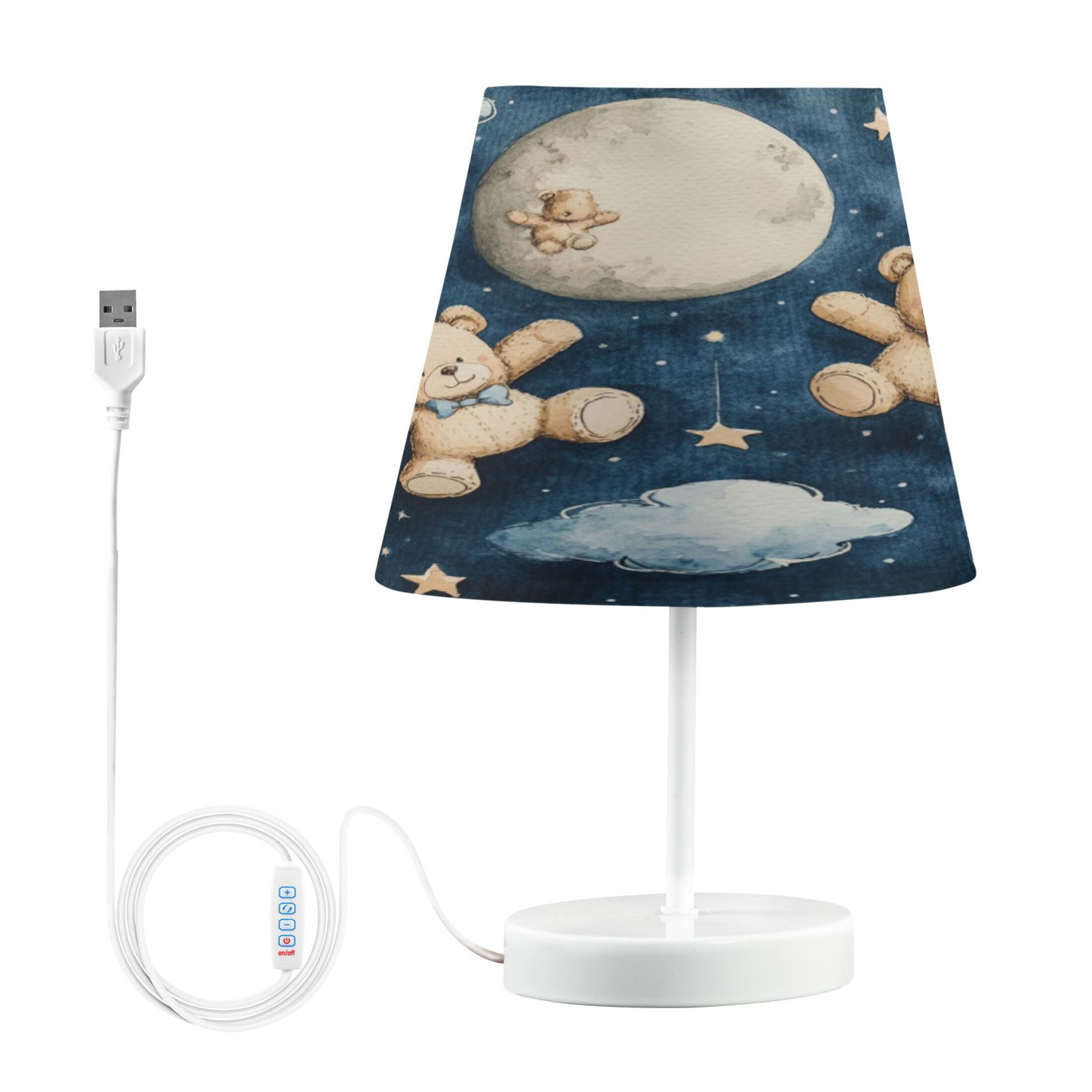 WOBOGO Teddy Bear Night Sky Pattern Table Lamps Bedroom 3-Speed Dimmable Farm Style with Fabric ...