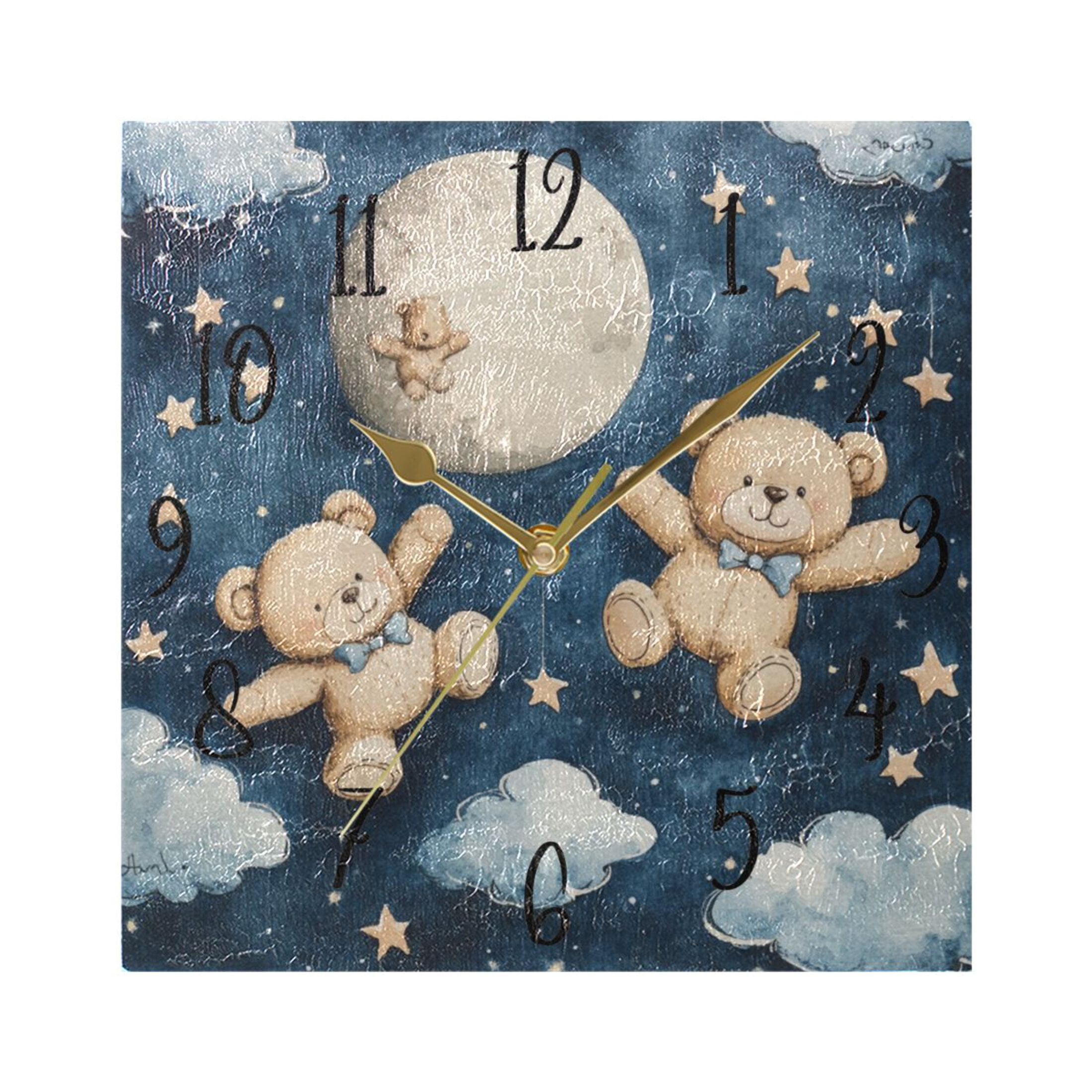 WOBOGO Teddy Bear Night Sky Pattern Wall Clock 7.78 Inch Battery ...