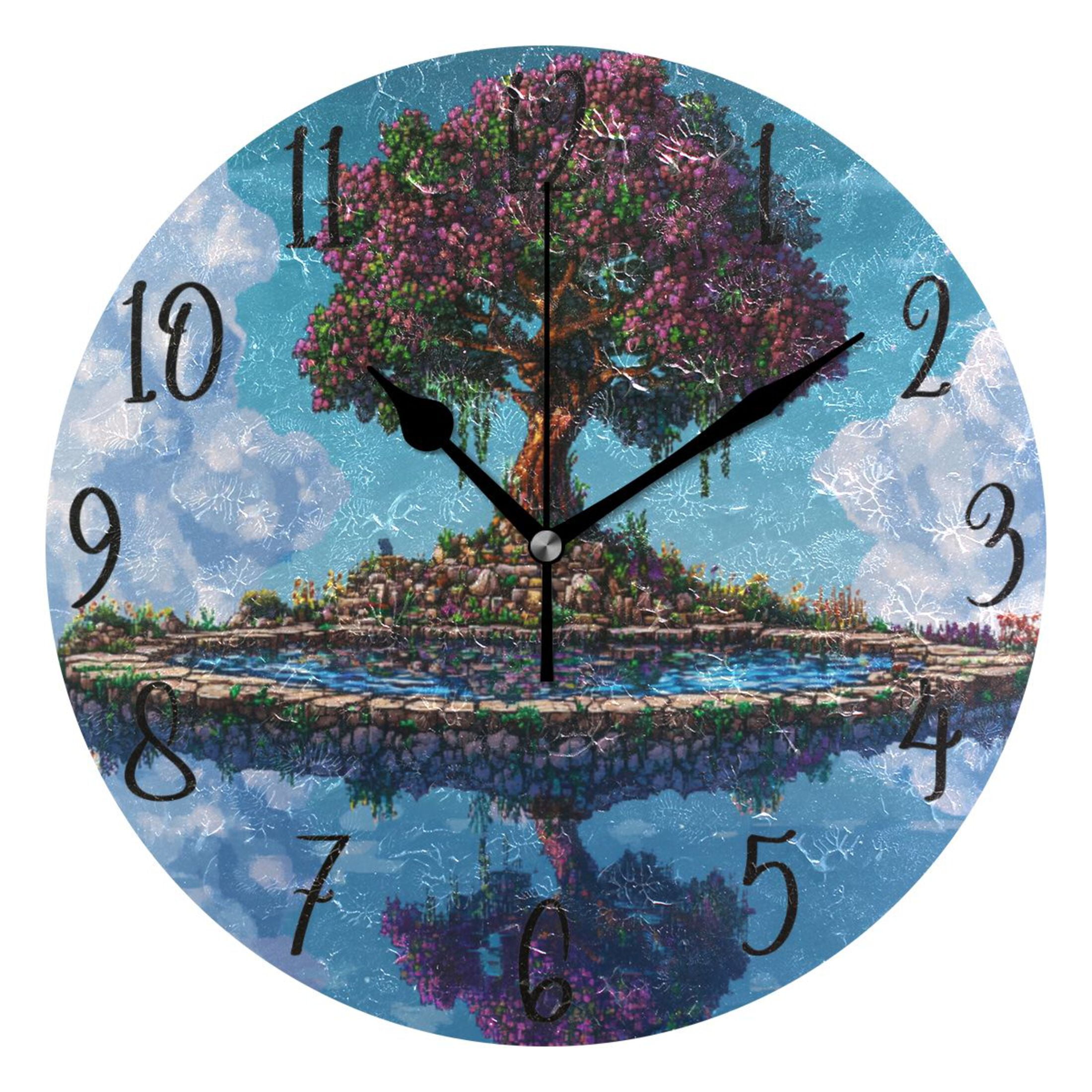 WOBOGO Terraria Style Tree Wall Clock 10in Silent Mechanism Battery ...