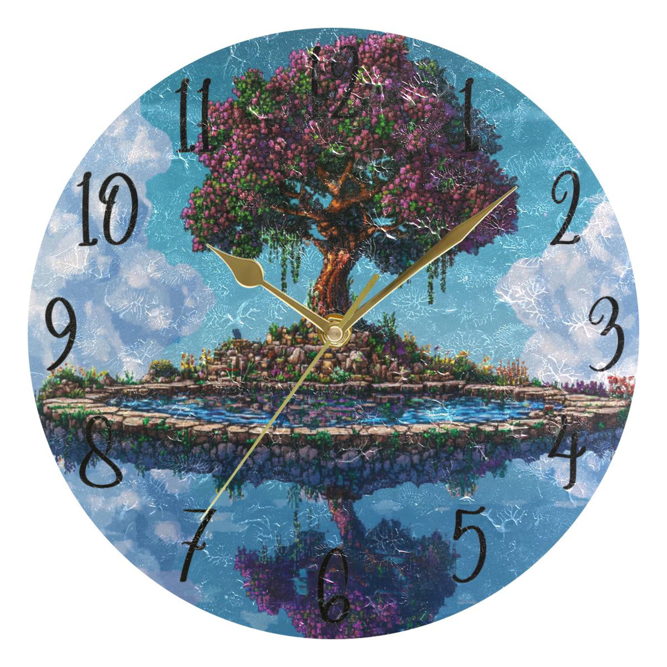 WOBOGO Terraria Style Tree Wall Clock 10in Silent Mechanism Battery ...