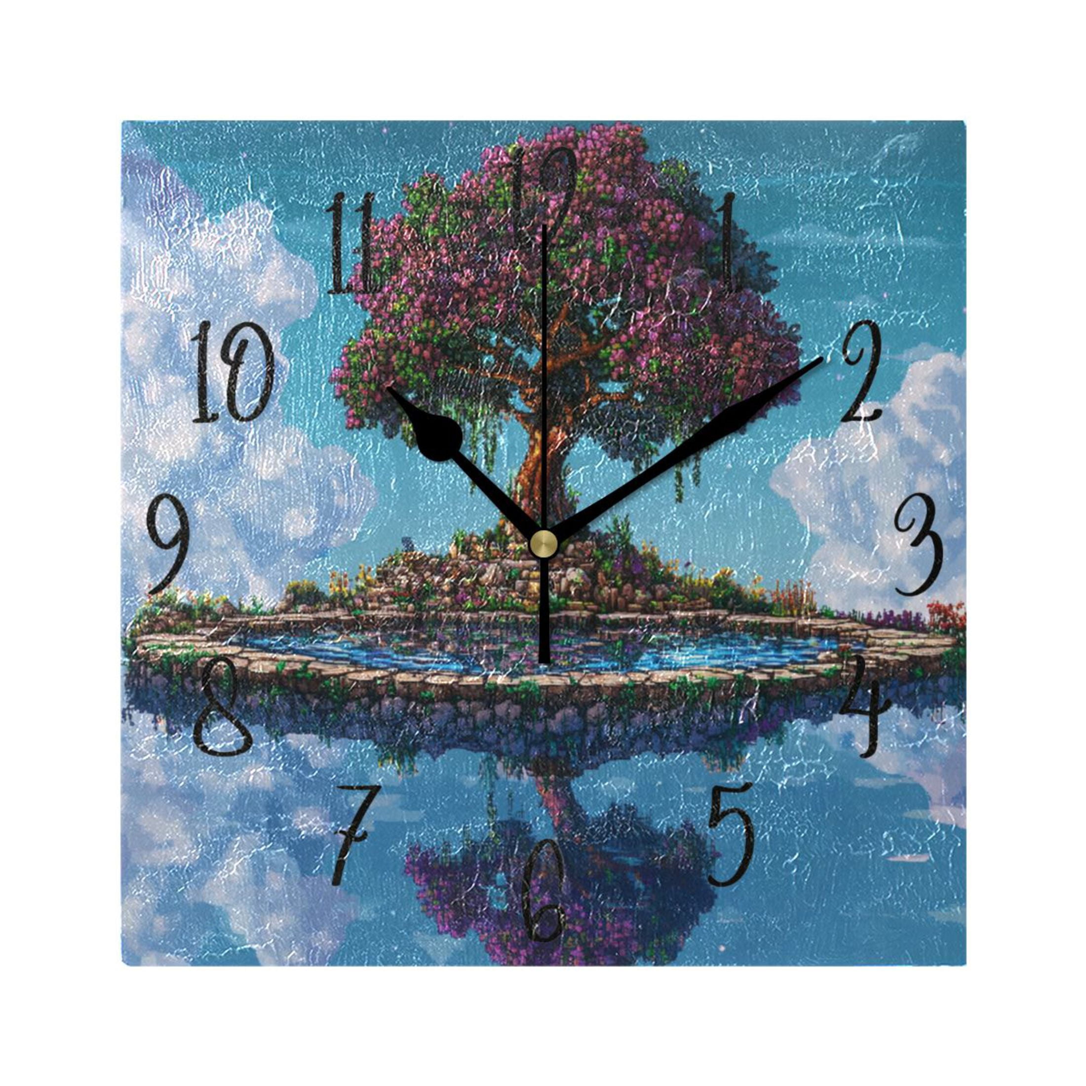 WOBOGO Terraria Style Tree Wall Clock 7.78 Inch Battery Operated Silent ...