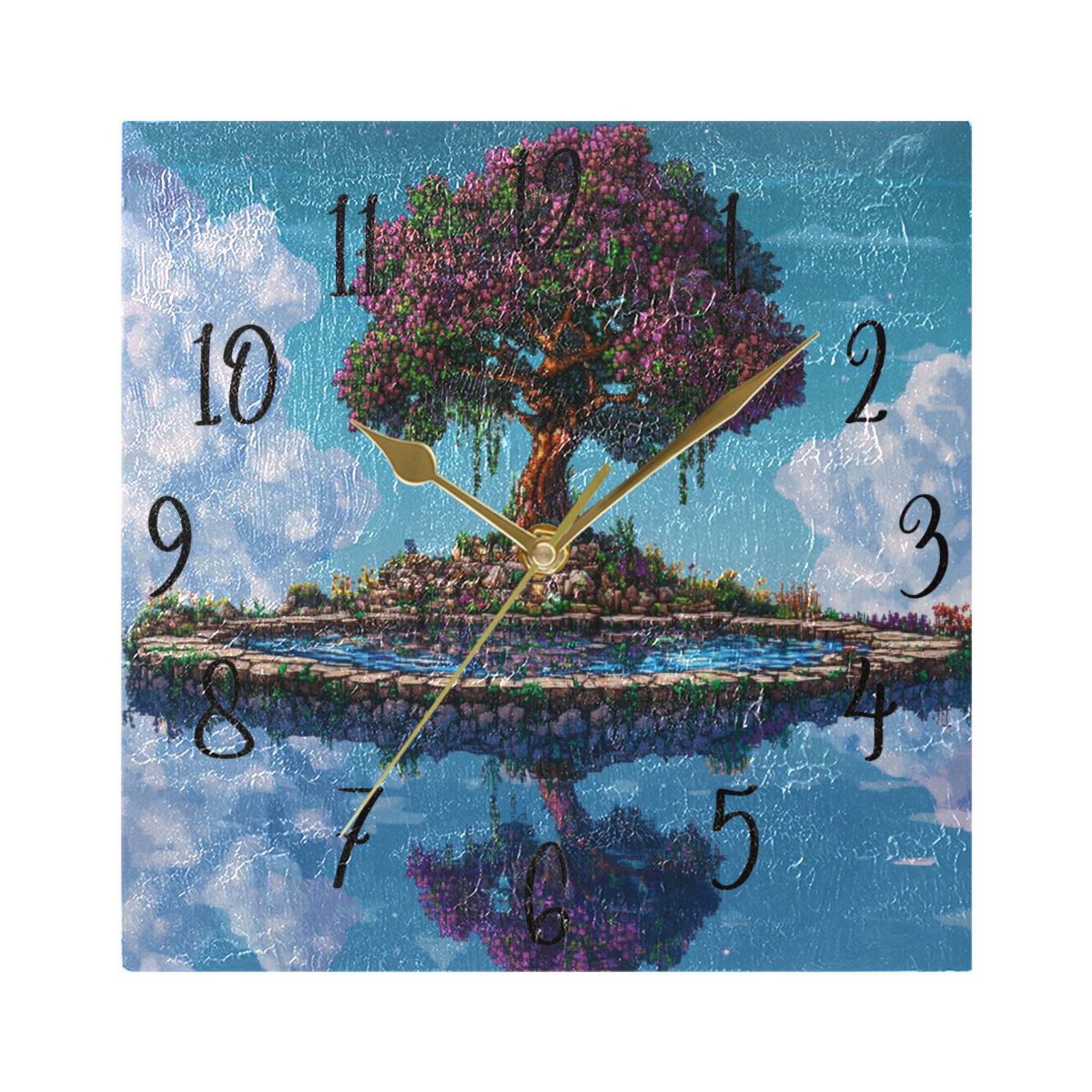 WOBOGO Terraria Style Tree Wall Clock 7.78 Inch Battery Operated Silent ...