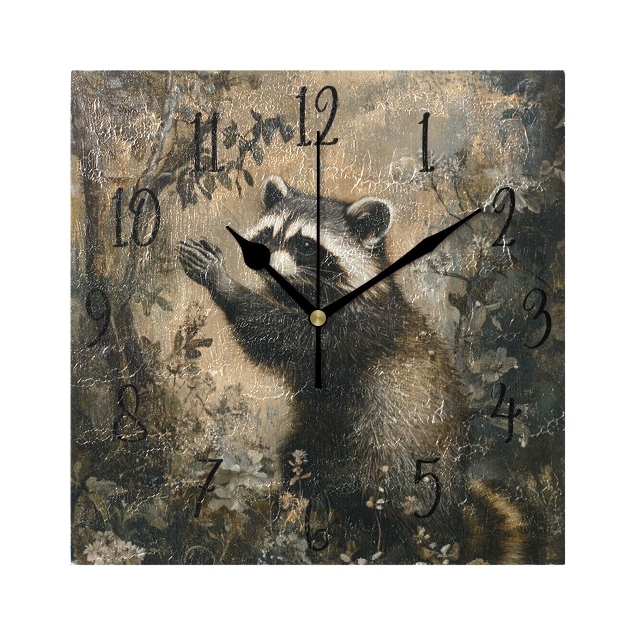 WOBOGO The Cute Raccoon Wall Clock 7.78 Inch Battery Operated Silent ...
