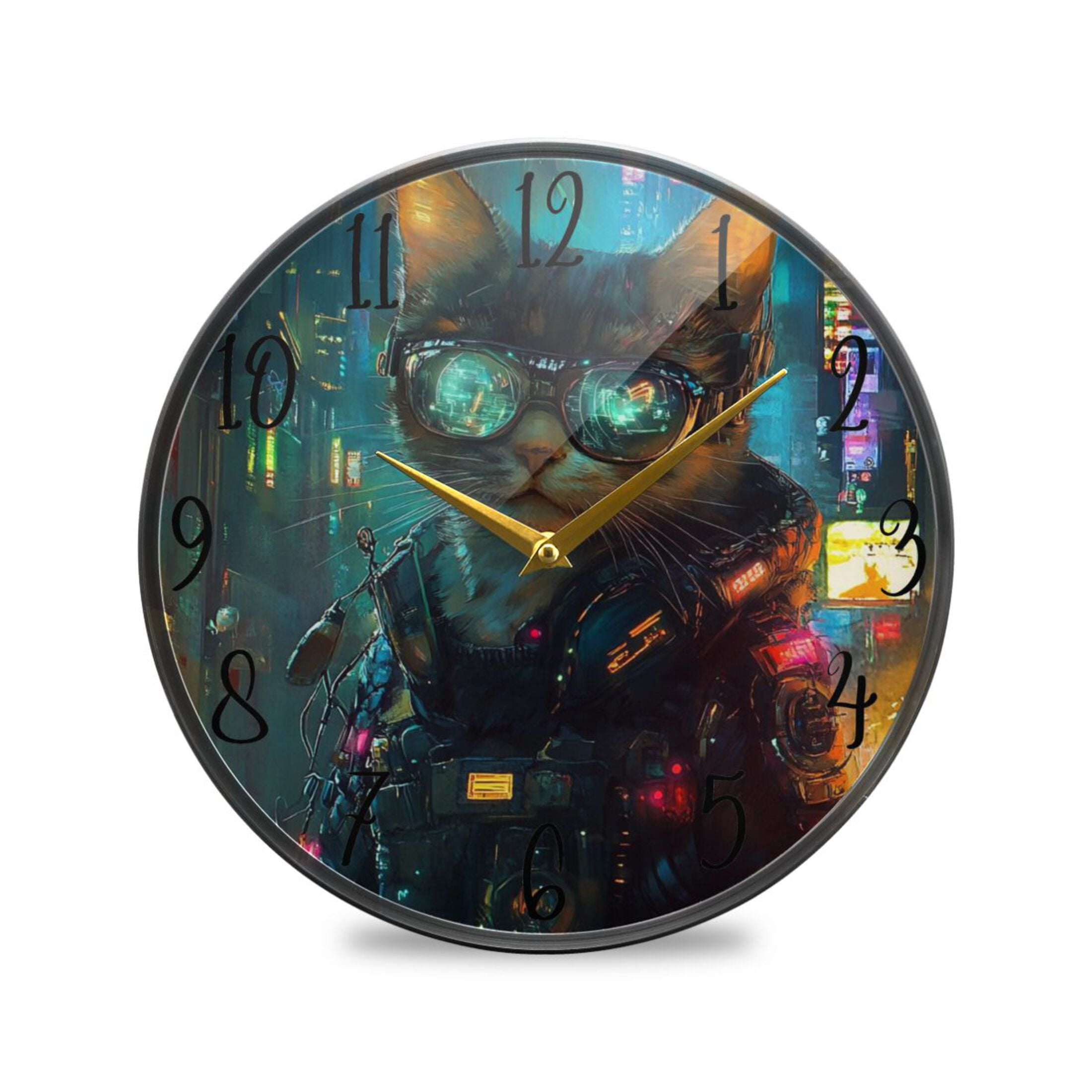 WOBOGO The Cyberpunk Cat Acrylic Wall Clock Battery Operated 11.9in ...