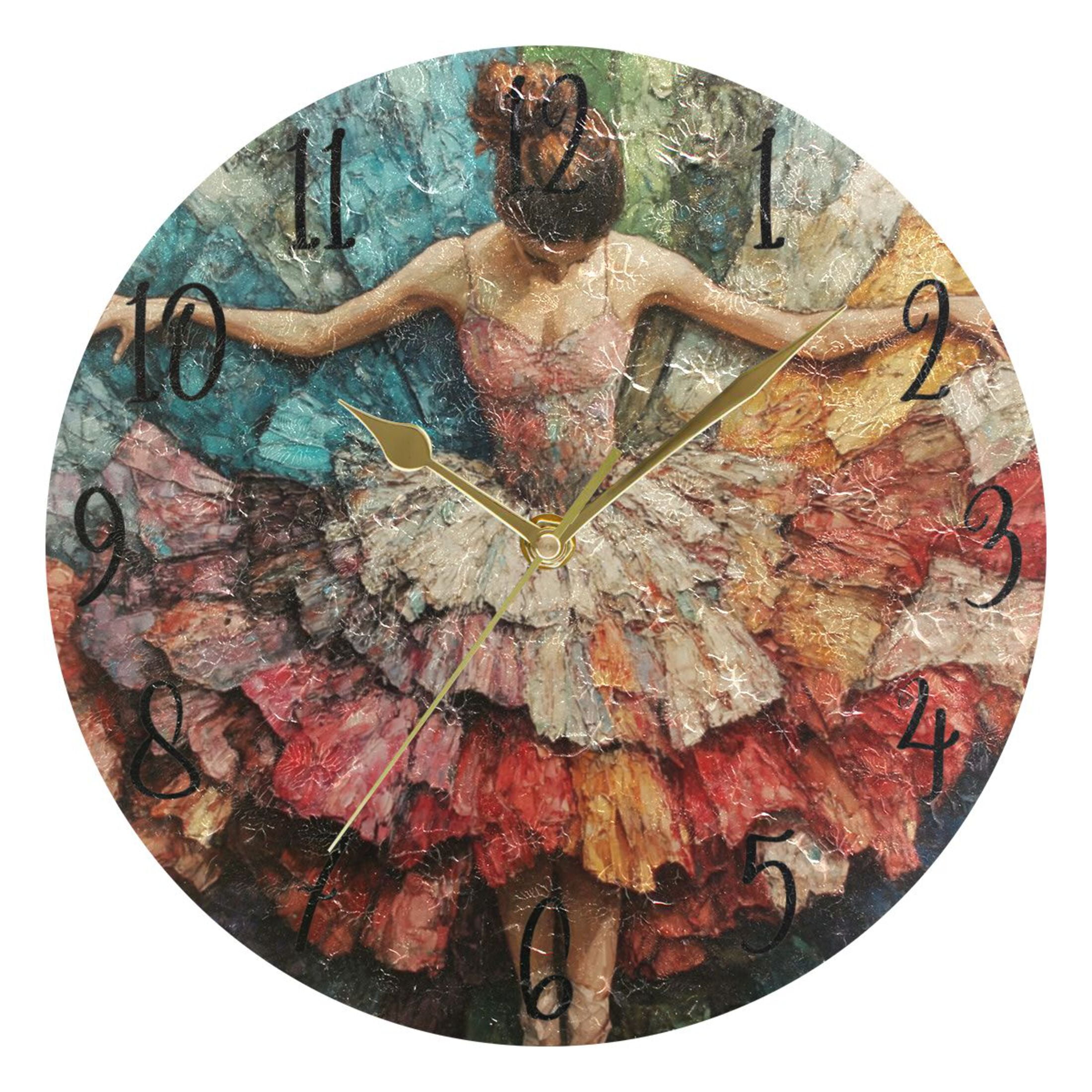 WOBOGO The Elegant Ballet Wall Clock 10in Silent Mechanism Battery ...