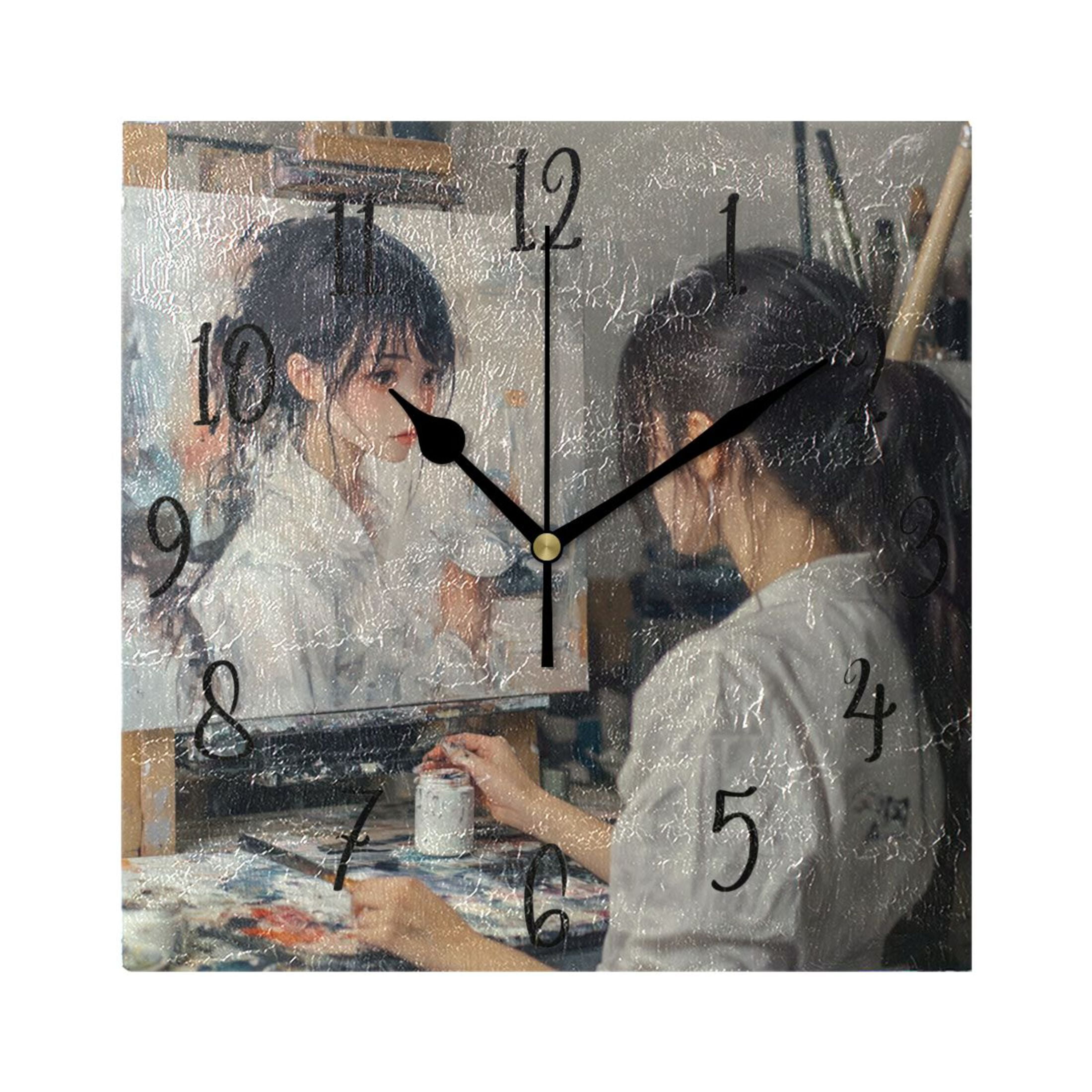 WOBOGO The Lass Who Paints Wall Clock 7.78 Inch Battery Operated Silent ...