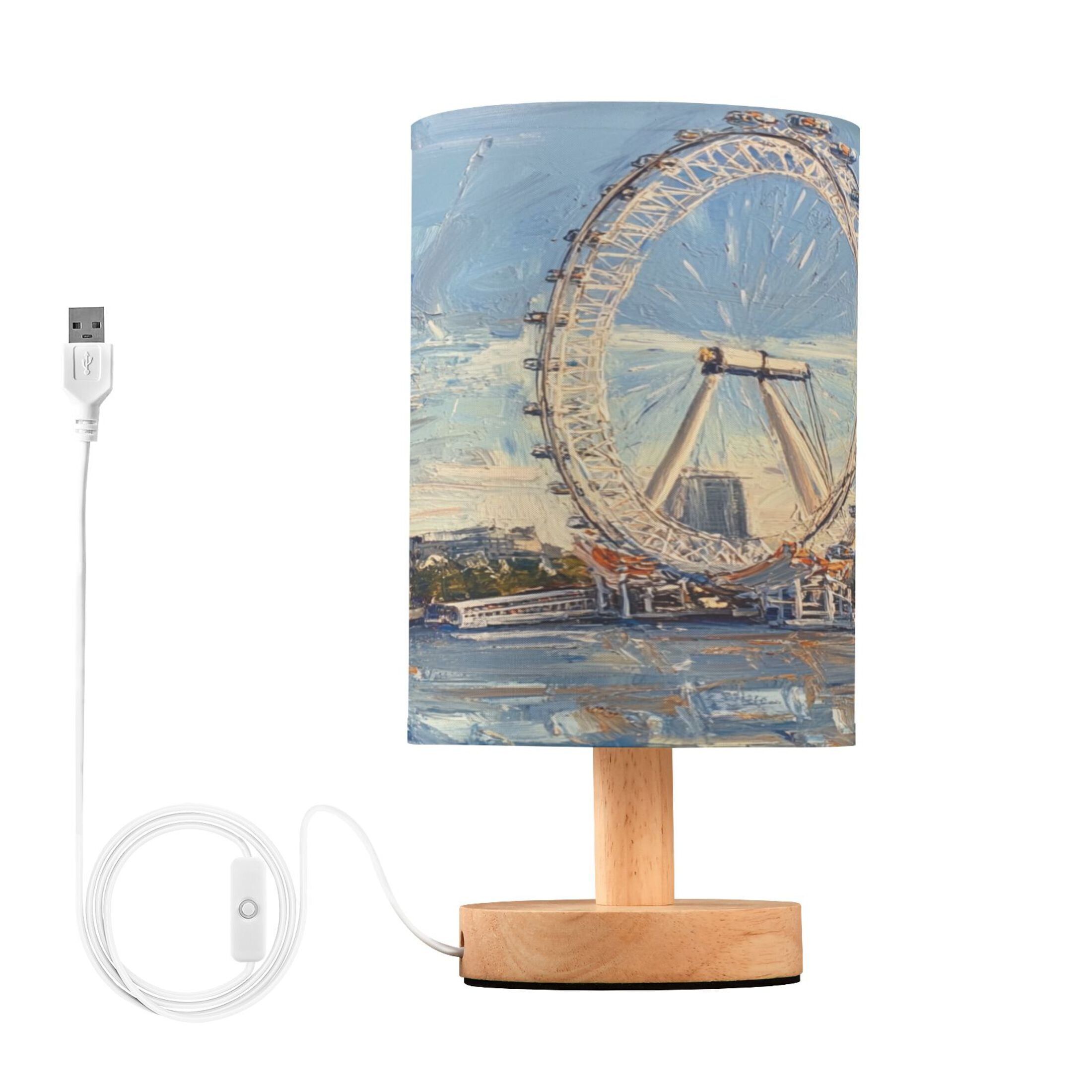 WOBOGO The London Eye Bedroom Table Lamp USB Power Connector Wooden ...