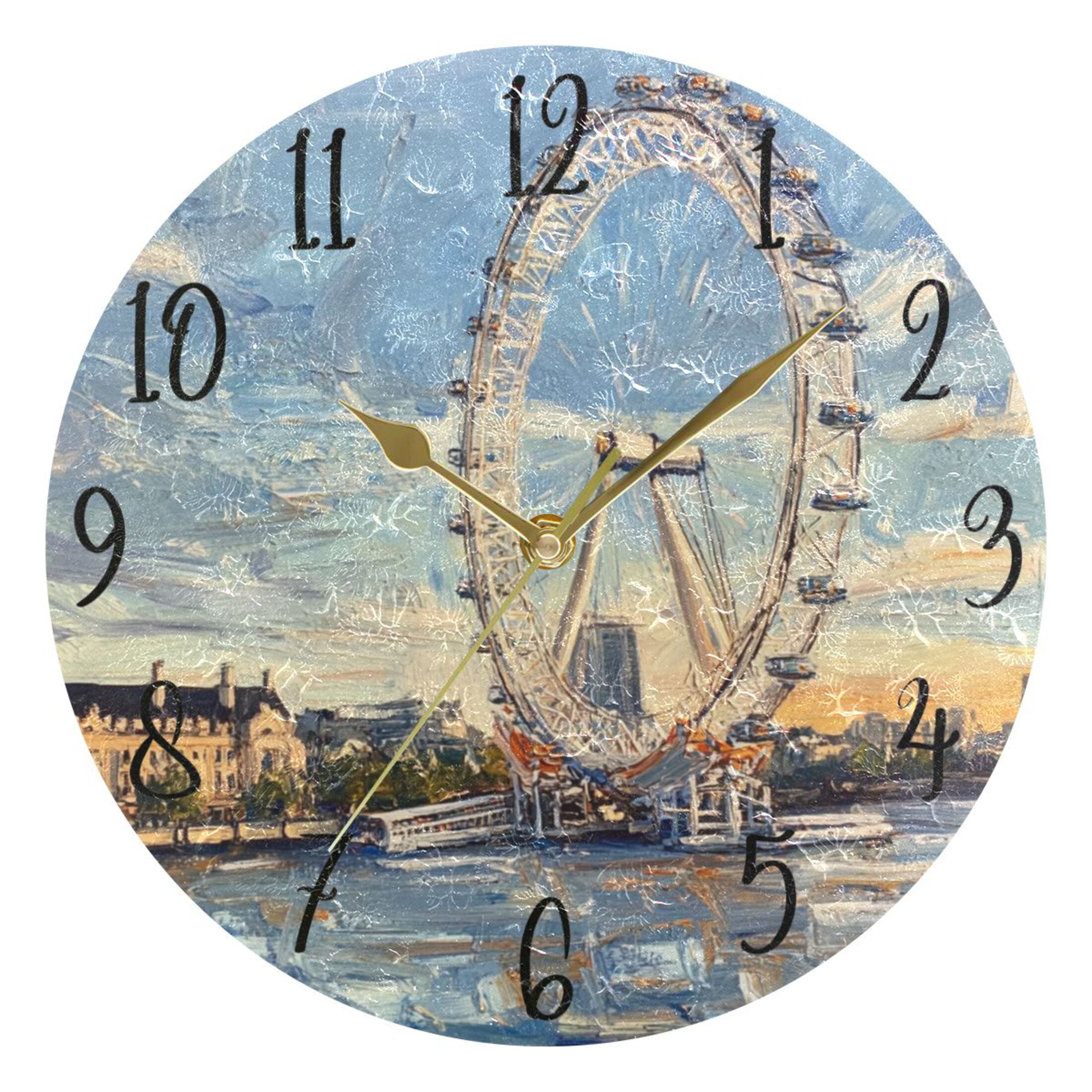 WOBOGO The London Eye Wall Clock 10in Silent Mechanism Battery Operated ...