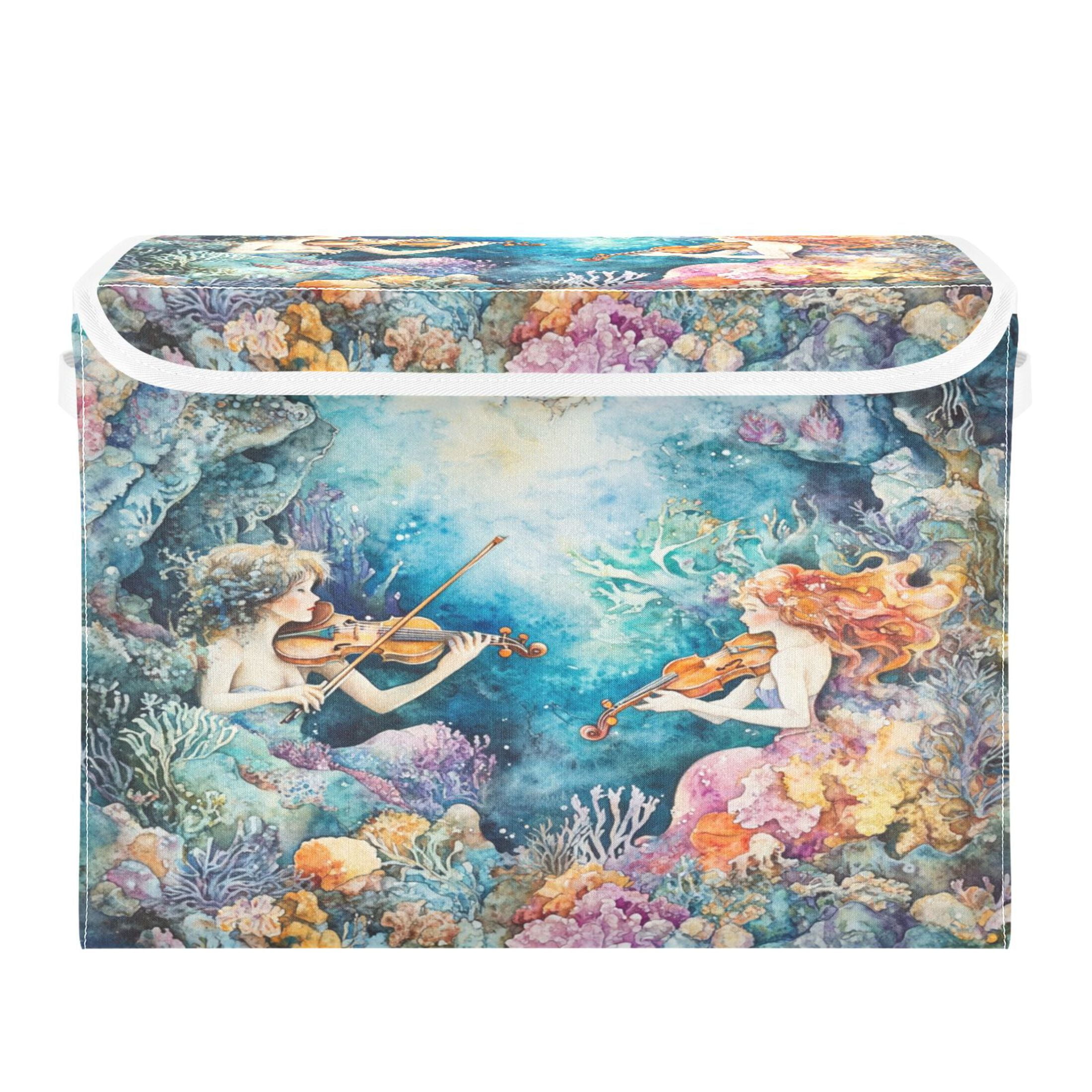 WOBOGO The Mermaid Plays Music Large Collapsible Storage Box Flip Lid ...